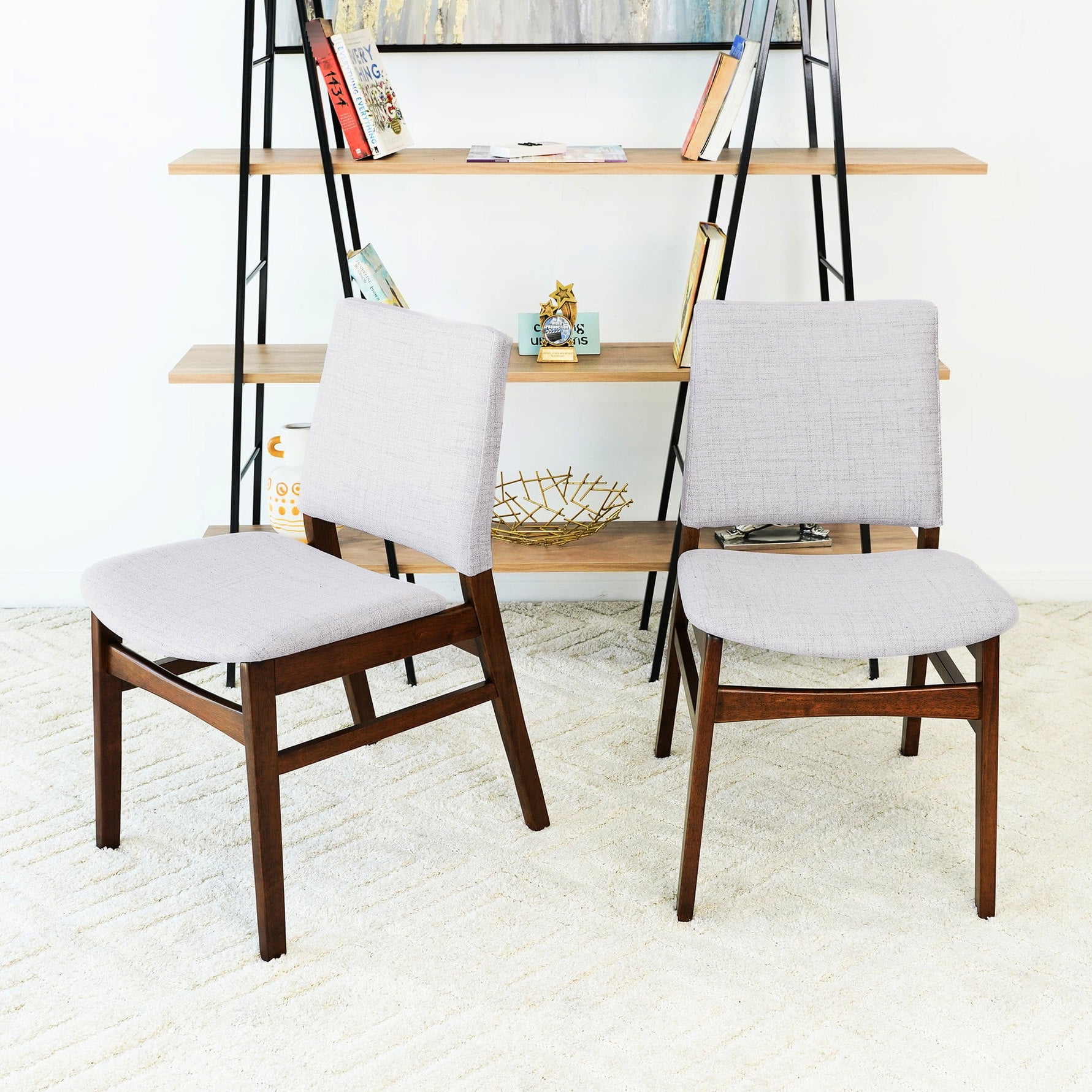 Set of 2 Light Gray Fabric Dining Chairs | High-Density Foam Seating ...