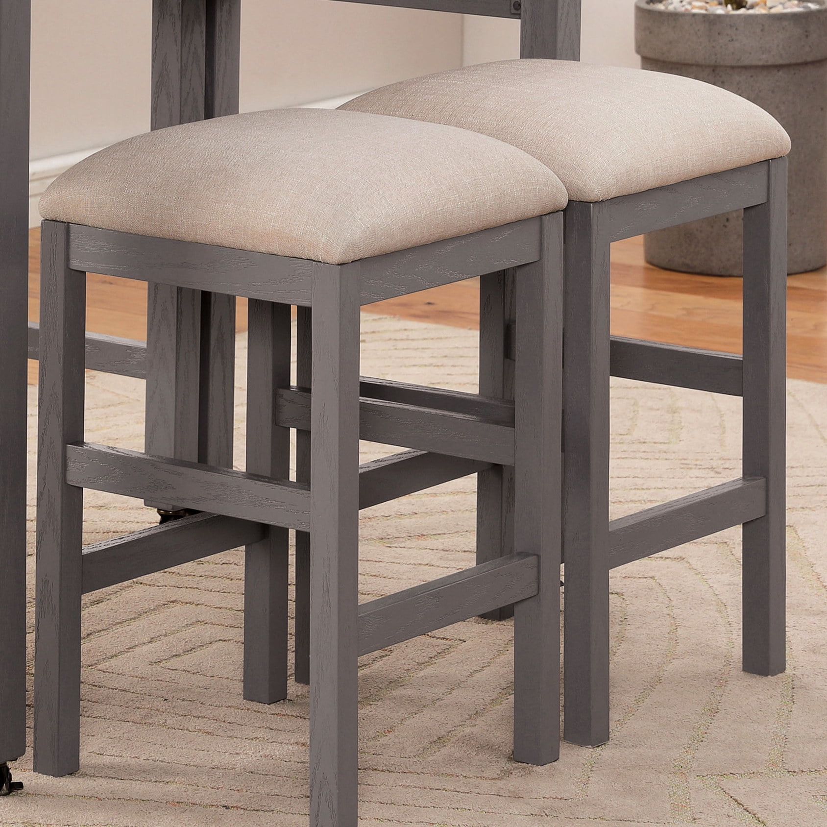 Set of 2 Light Gray Stools, Fabric Upholstered | Contemporary Style for ...