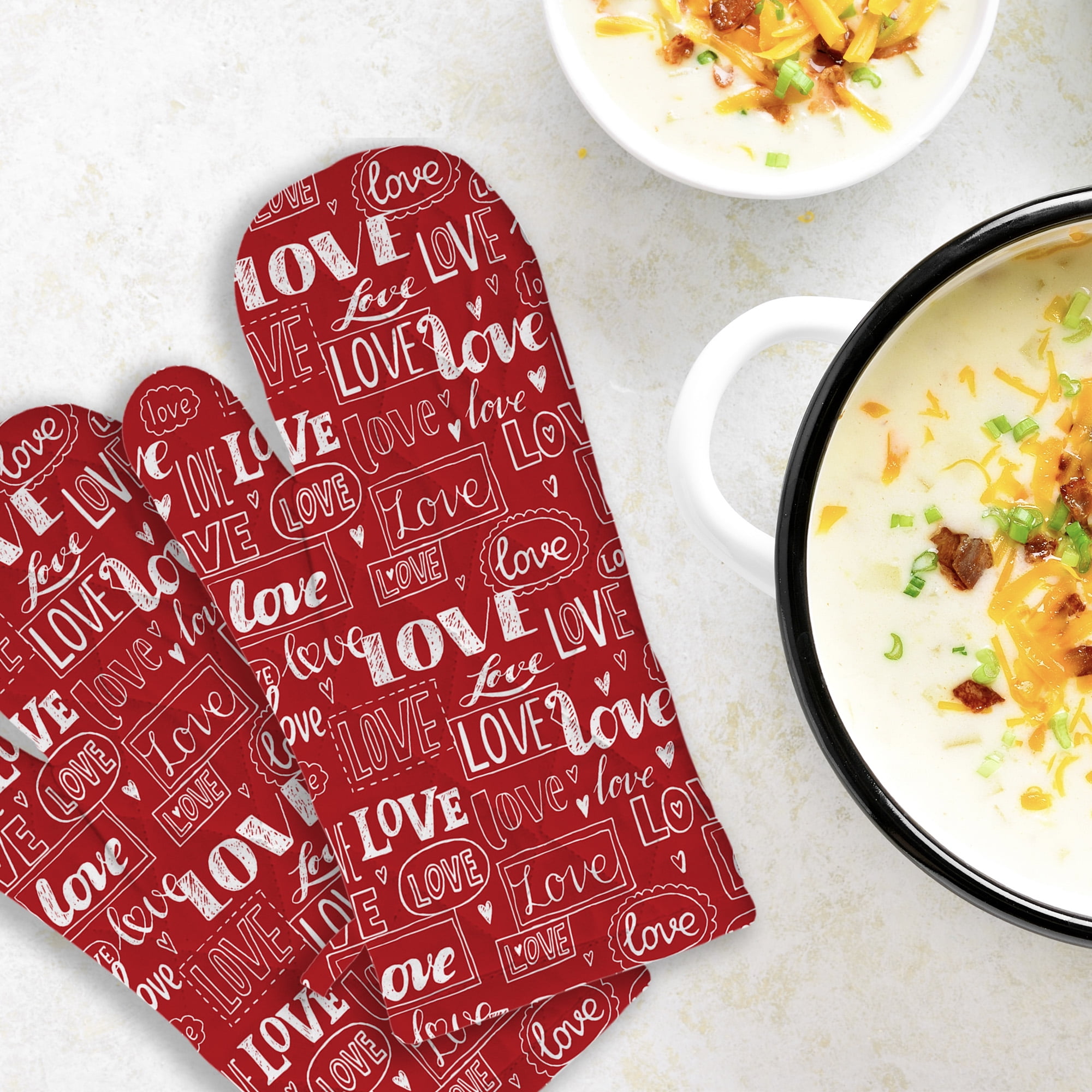 Set of 2 Love Words Pattern Oven Mitts by Ashton - Walmart.com