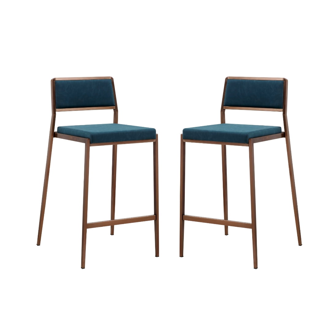 Set of 2 Luxury Teal Blue and Brushed Gold Counter Stools - Walmart.com