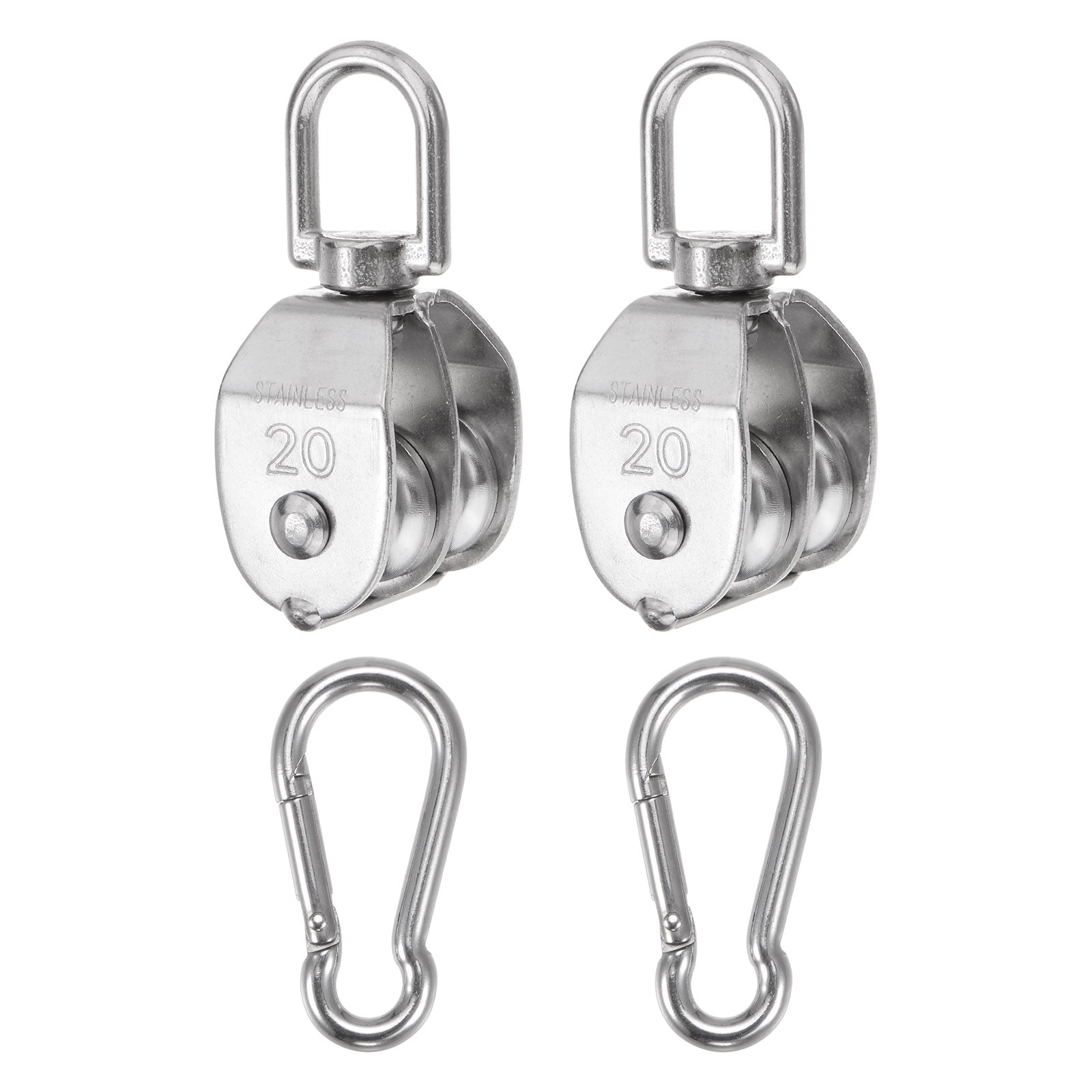 Set of 2 M20 Double Pulley Block with Spring Snap Hook, 304 Stainless ...