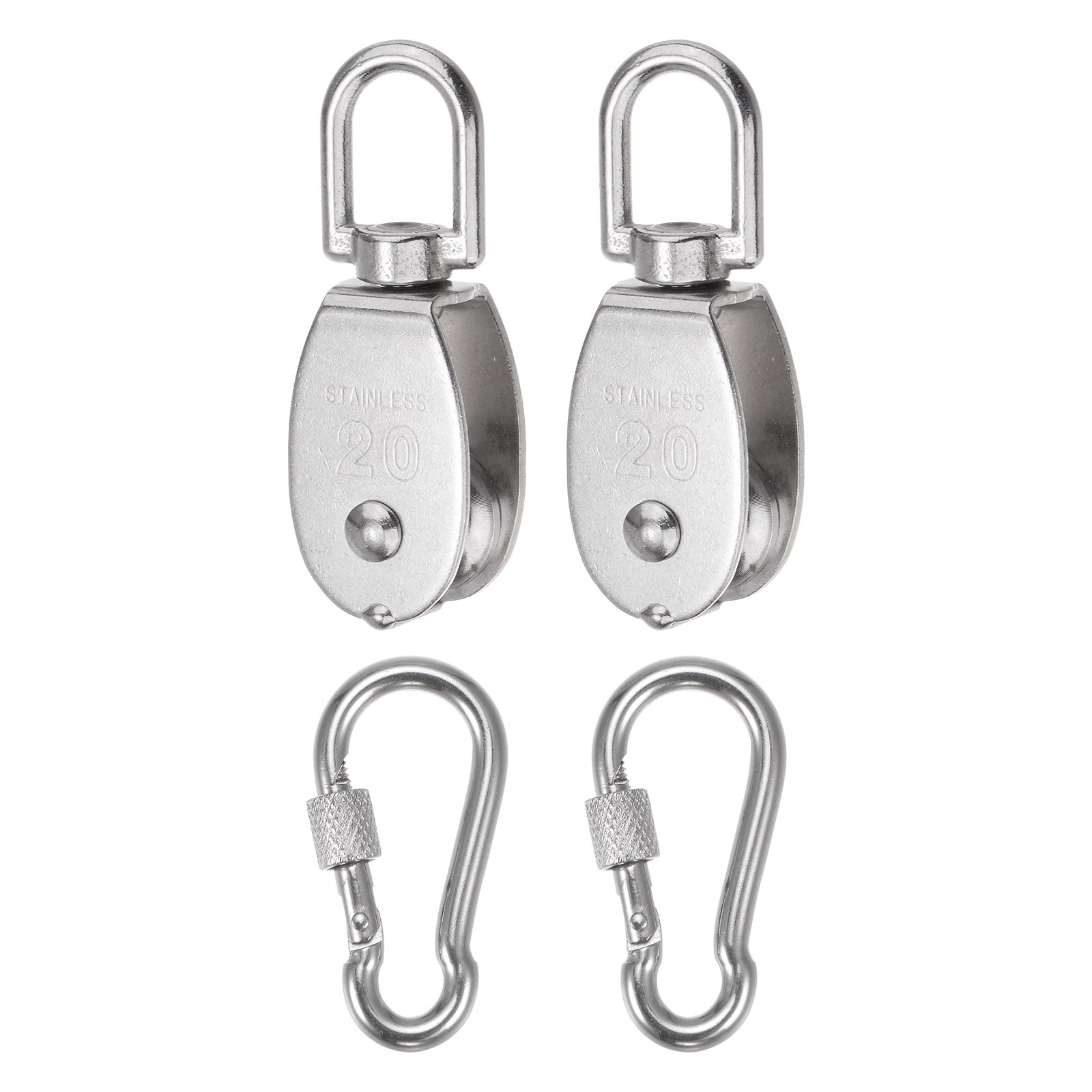 Set of 2 M20 Single Pulley Block with Locking Spring Snap Hook, 304 ...