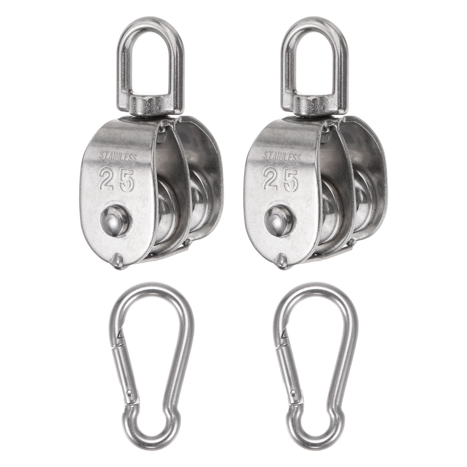 Set of 2 M25 Double Pulley Block with Spring Snap Hook, 304 Stainless ...