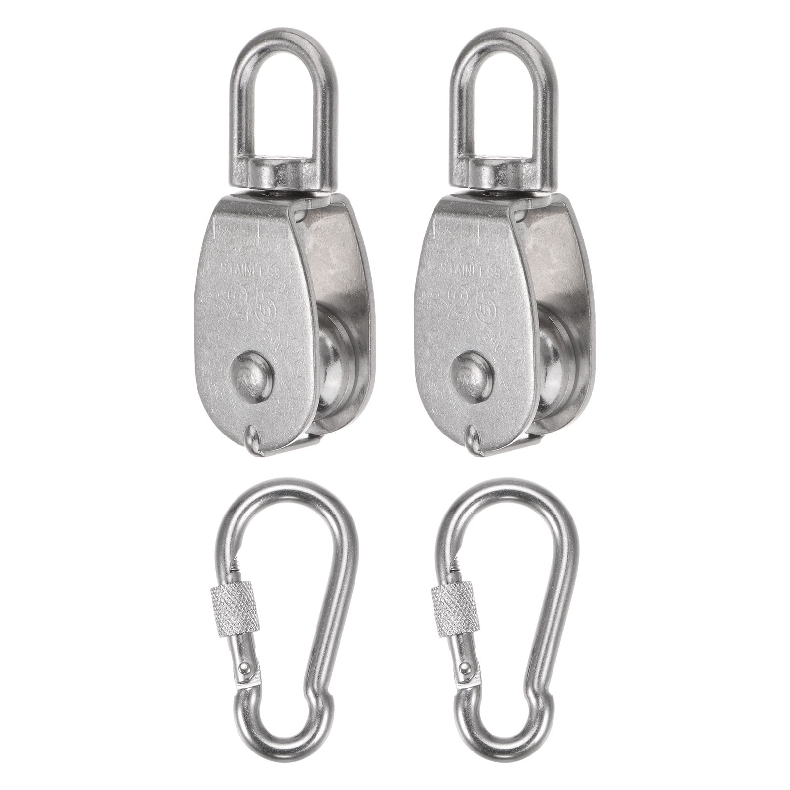 Set of 2 M25 Single Pulley Block with Locking Spring Snap Hook, 304 ...