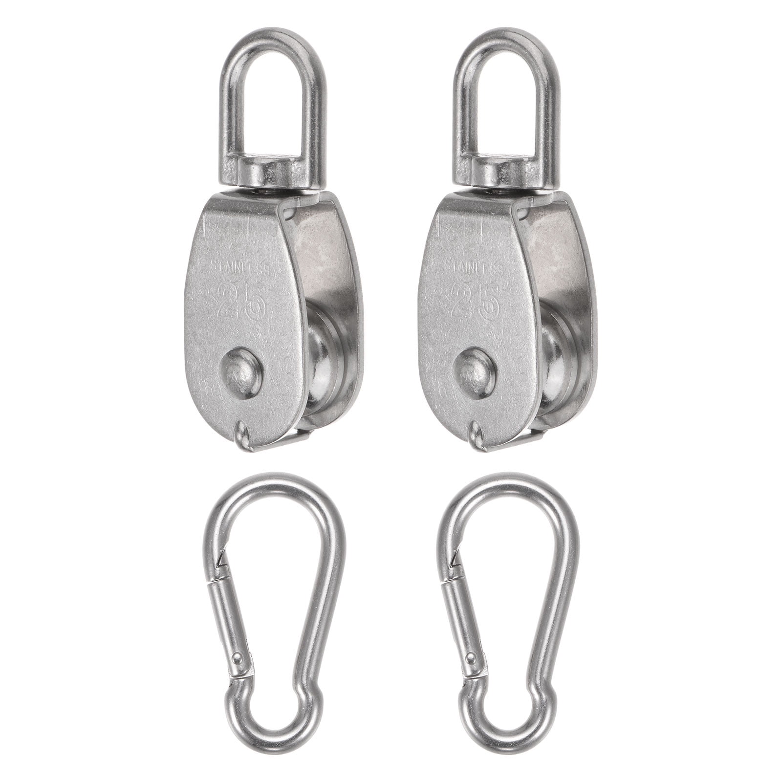 Set of 2 M25 Single Pulley Block with Spring Snap Hook, 304 Stainless ...