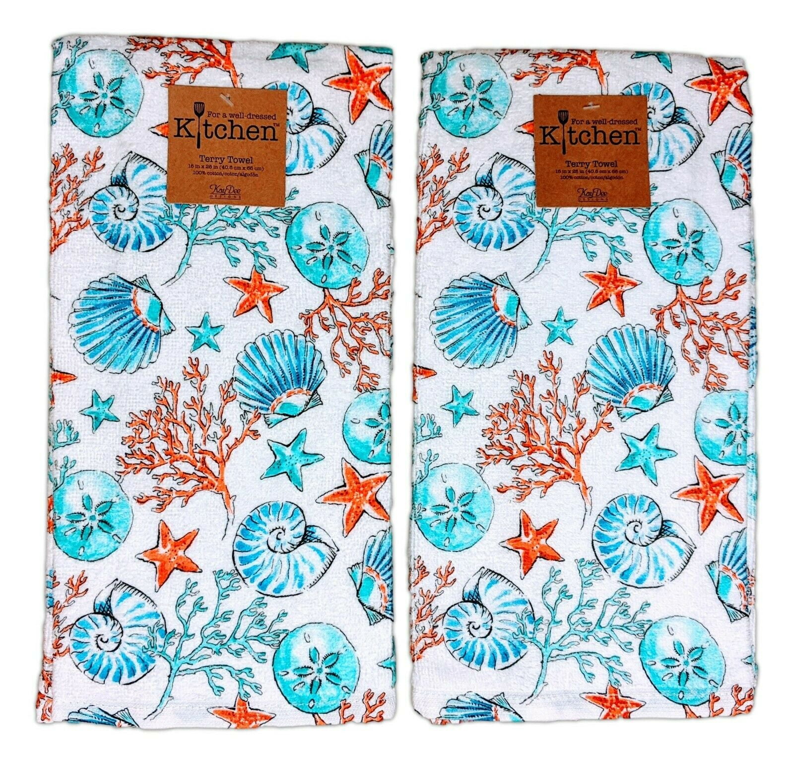 Set of 2 MARITIME Sea Shells & Coral Terry Kitchen Towels by Kay Dee ...