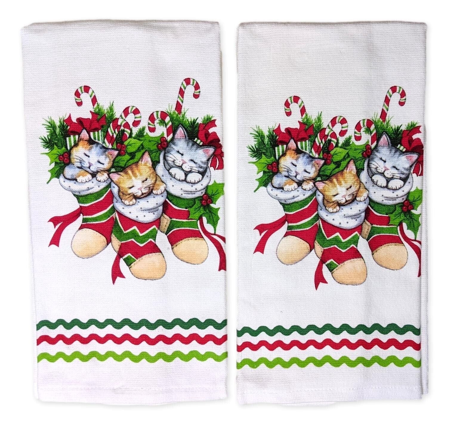 Set of 2 MEOWIE CHRISTMAS Cat Stockings Terry Kitchen Towels by Kay Dee ...