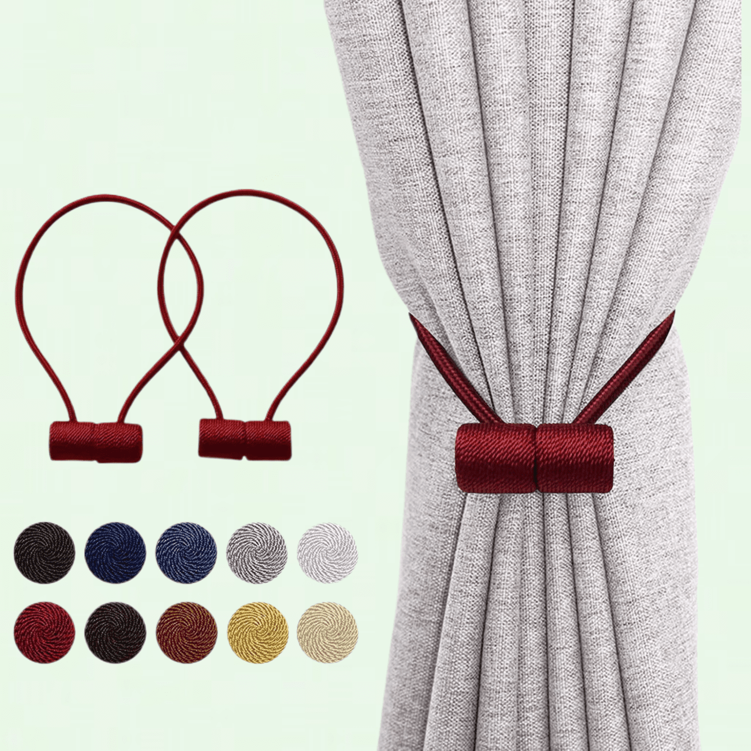 Set of 2 Magnetic Curtain Tiebacks, Modern Burgundy Twist Tie Band for ...