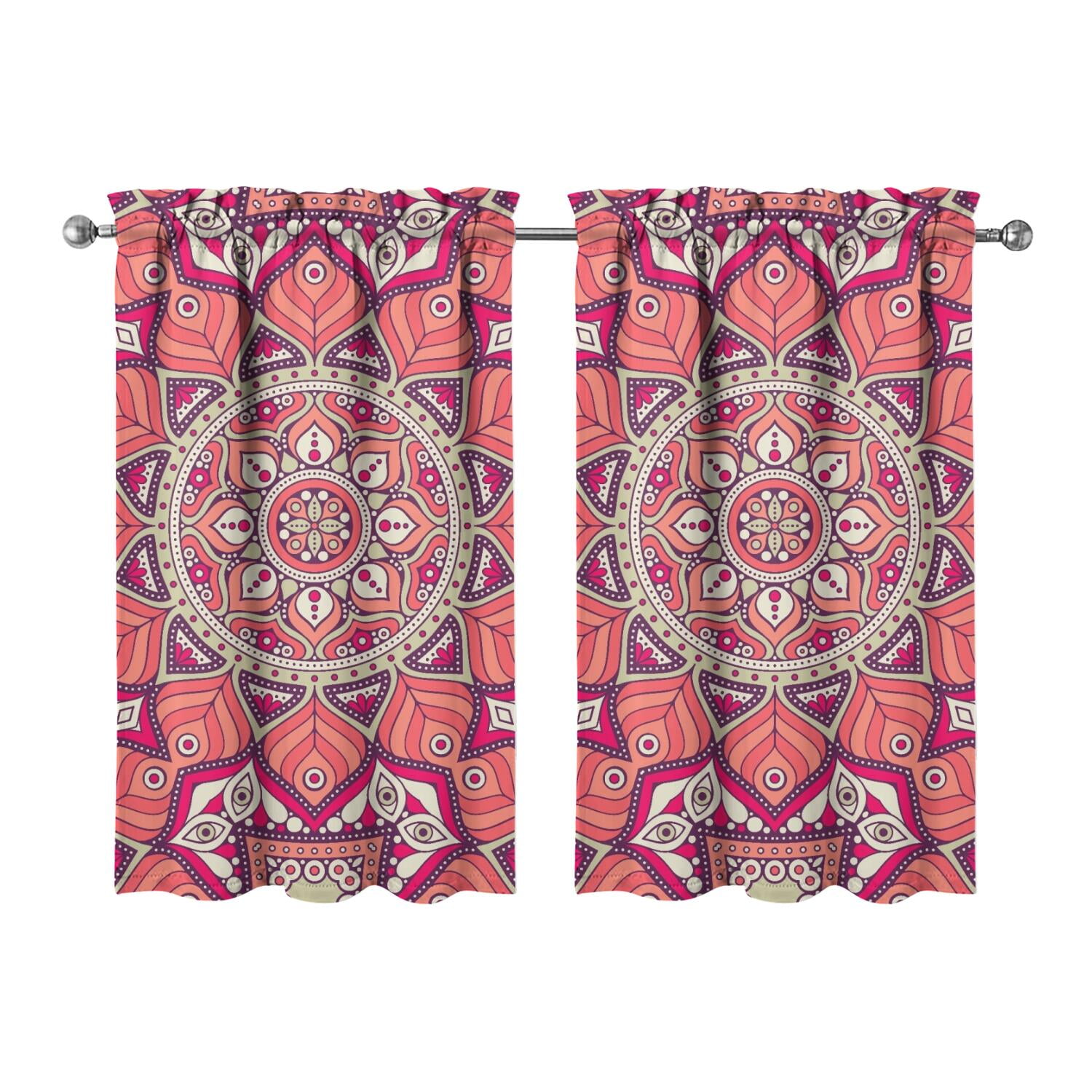 Set of 2 Mandala Curtains for Kitchen - 27.5Wx39L Inch Sacred Symbolic ...