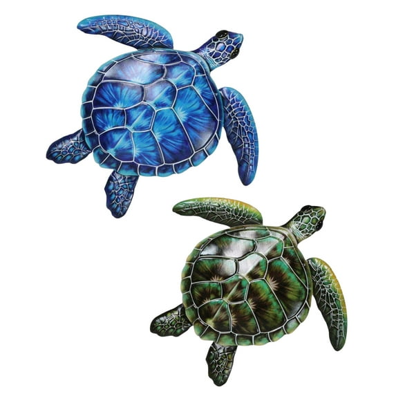 Set of 2 Marine Ocean Green And Blue Bermuda Sea Turtle Metal Wall ...