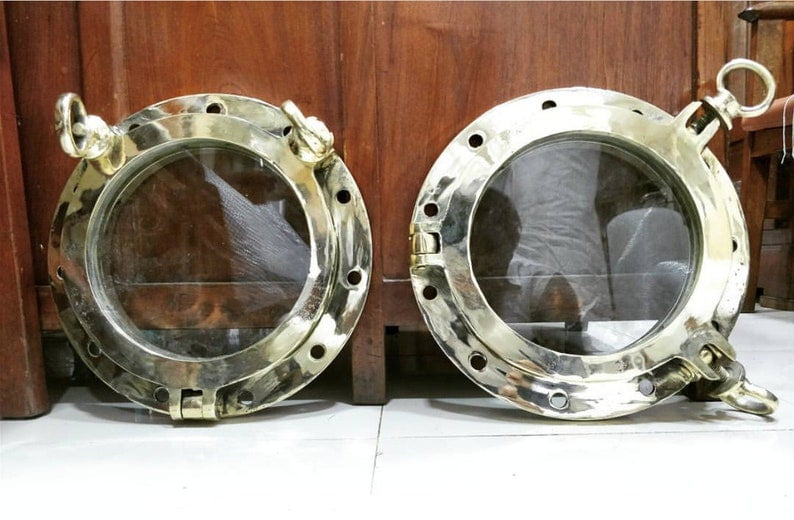Set of 2 Maritime Antique Solid Brass Submarine Porthole Windows with ...