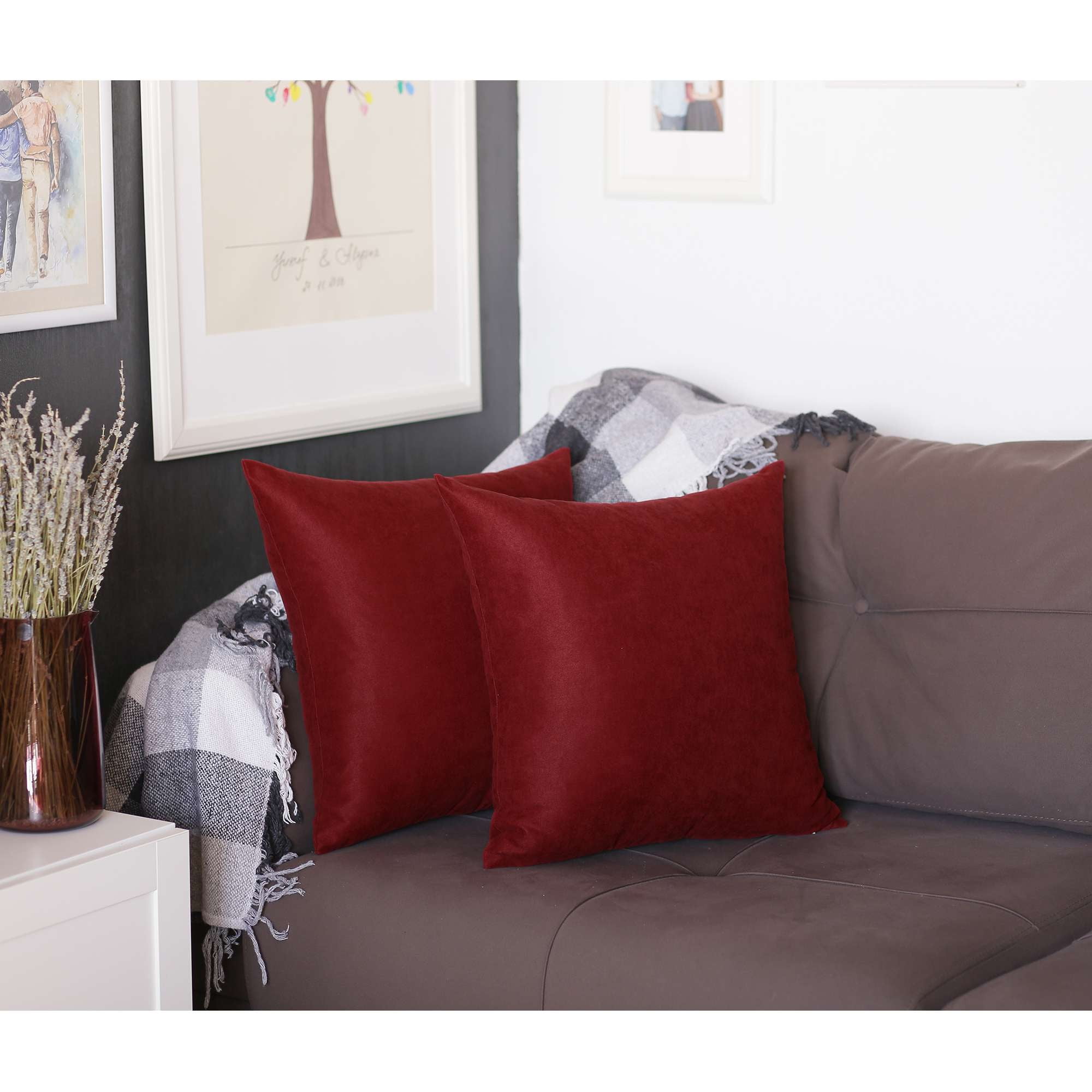Set of 2 Maroon Red Modern Square Throw Pillows - Walmart.com
