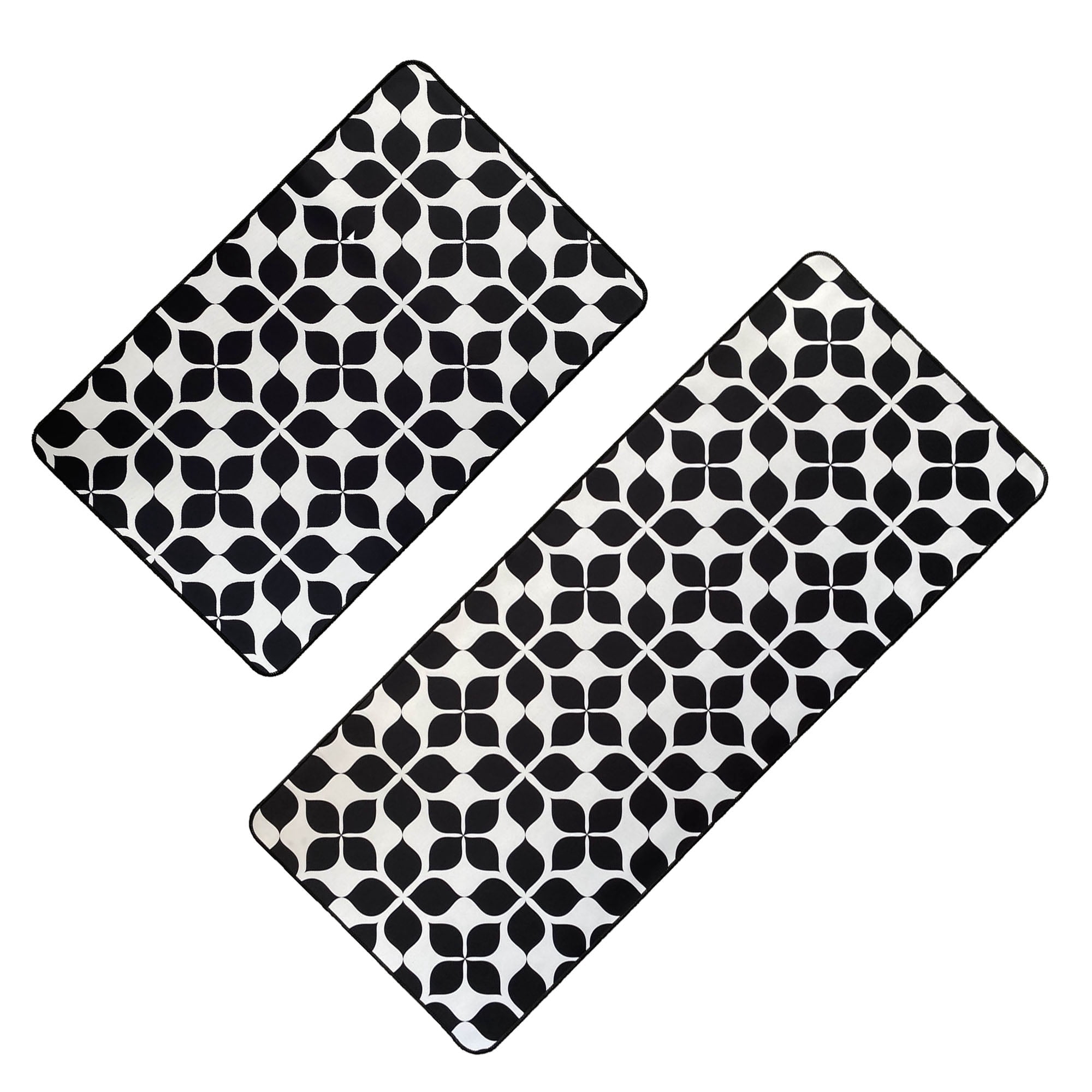 Set of 2 Martha Printed Kitchen Floor Mats - Black & White Tile Design ...