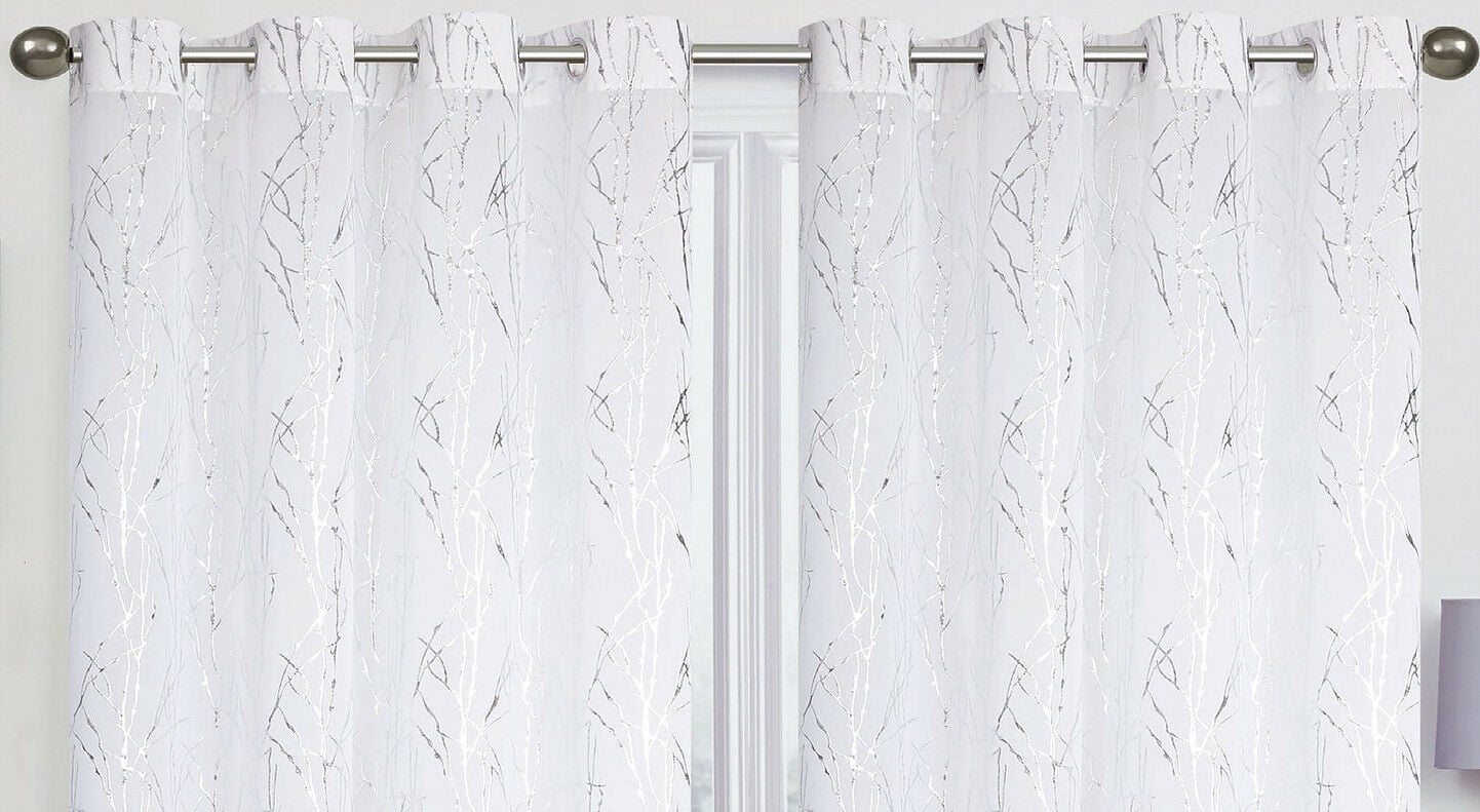 Set of 2 Martina Grommet Top Snow Voile Curtain Panels with Silver ...