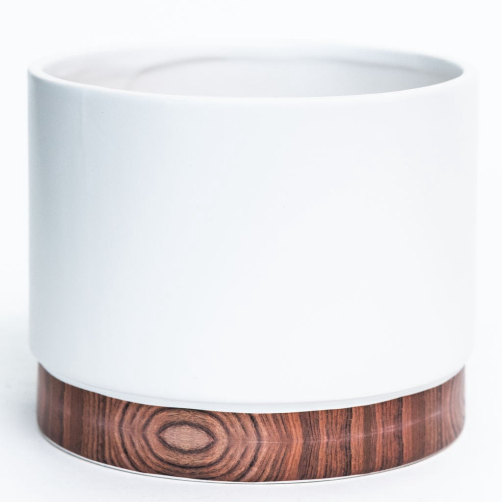 Set of 2 Matte White With Brown Woodgrain Effect Base Planter - Walmart.com
