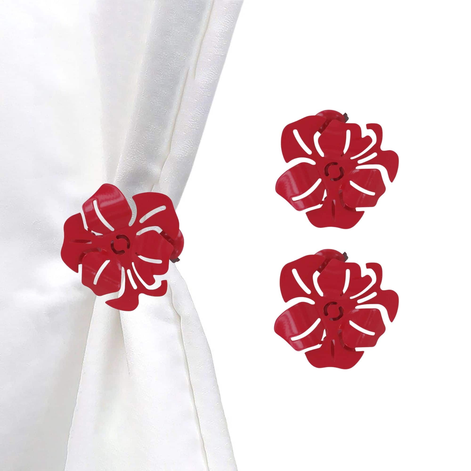 Set of 2 Metal Curtain Tiebacks – Elegant Poppy Flower Design Clip – No ...