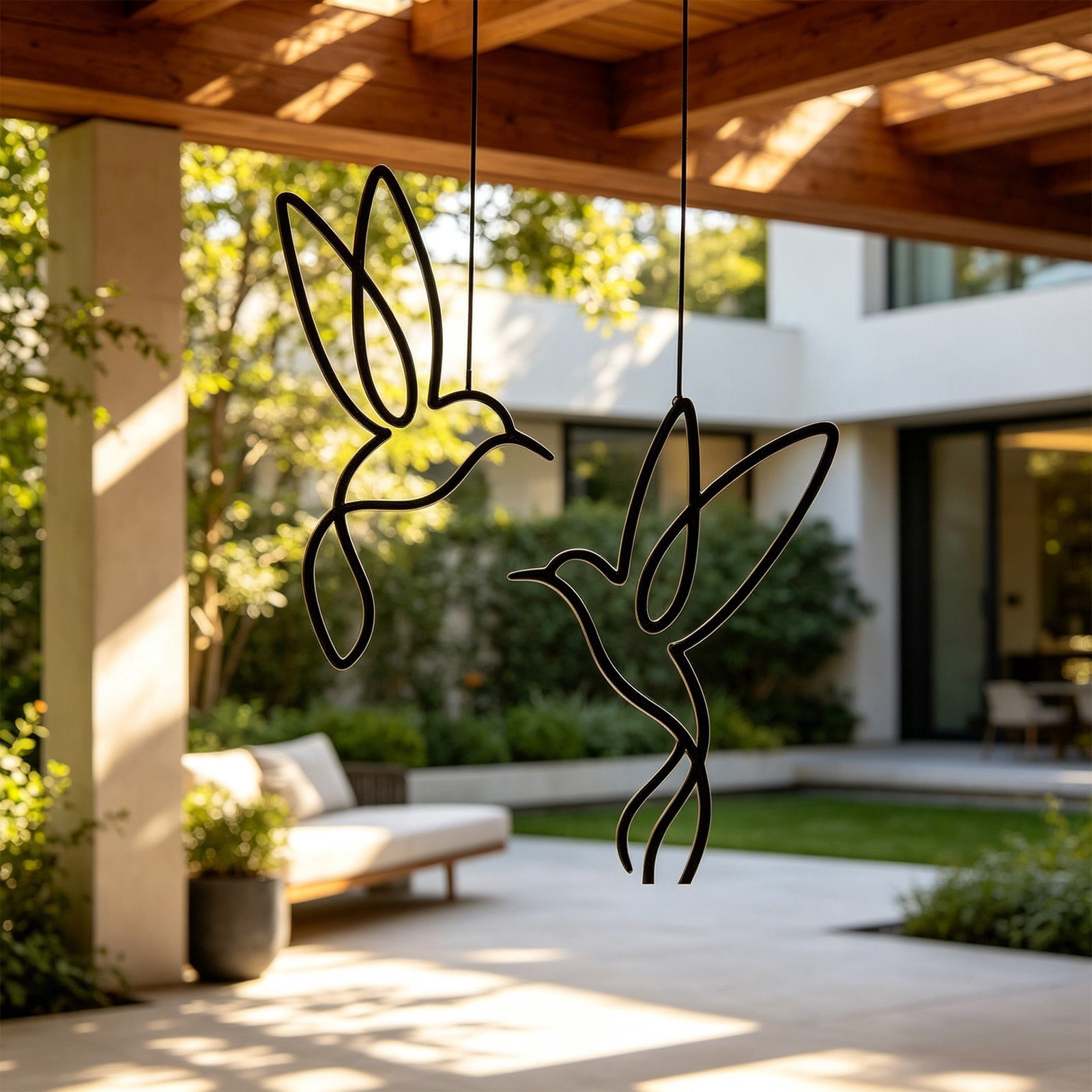 Set of 2 Metal Hummingbird Wall Art, Black Line Hanging Decor for Home ...