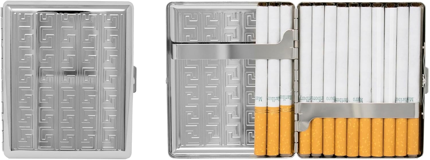 Set of 2 Metal-Plated 100s Cigarette Case & Stash Box (Silver Waves ...