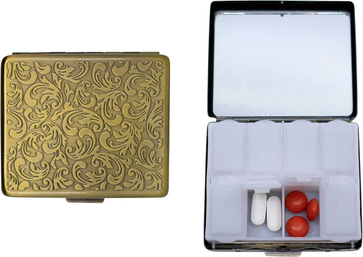 Set of 2 Metal-Plated Weekly (7-Day) Pill Box Case & Portable Medicine ...