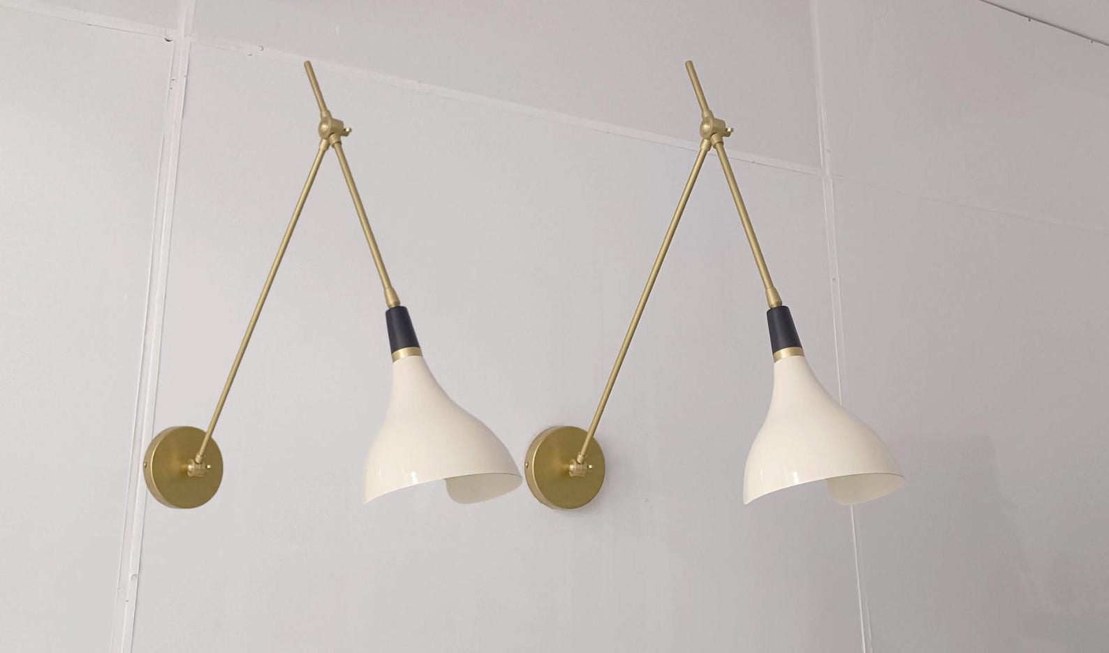 Set of 2 Metal Shade Sconce Long Wall Shade Lamp Mid Century Wall Light ...
