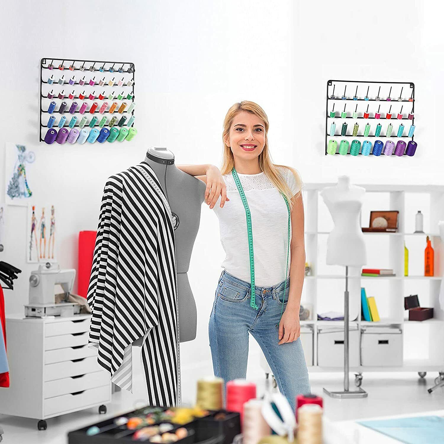 Set of 2 Metal Spool Rack 54 Spools Thread Rack & 32 Spools Thread ...