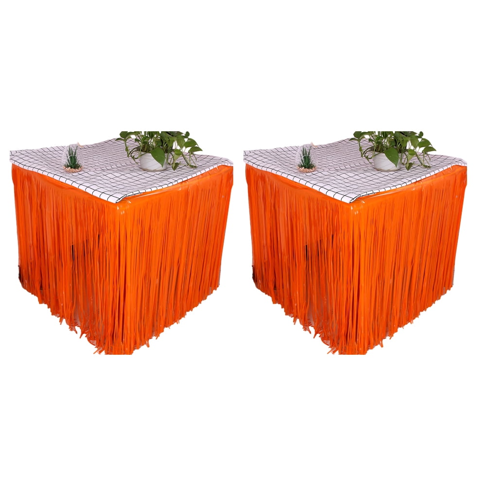 Set of 2 Metallic Foil Fringe Table Skirt, Tinsel Disposable Skirting ...