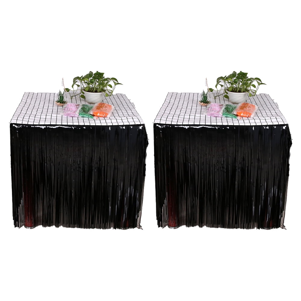 Set of 2 Metallic Foil Fringe Table Skirt, Tinsel Disposable Skirting ...