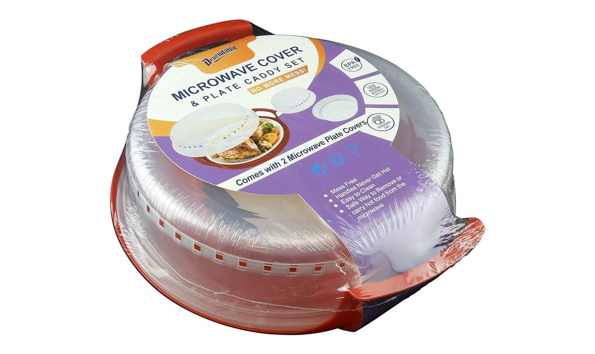 Set of 2 Microwave Plate Covers and One Plate Caddy with Adjustable ...