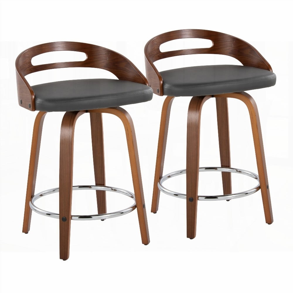 Set of 2 Mid-Century Modern Fixed-Height Counter Stools with Walnut ...