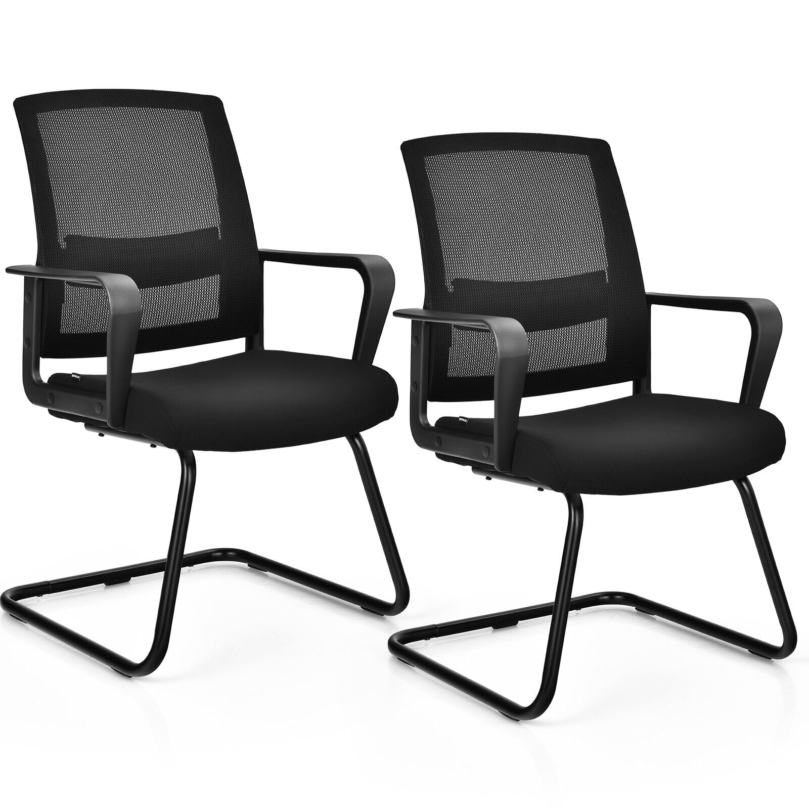 Set of 2 Mid Mesh Back Conference Chairs Reception Chair with Lumbar ...