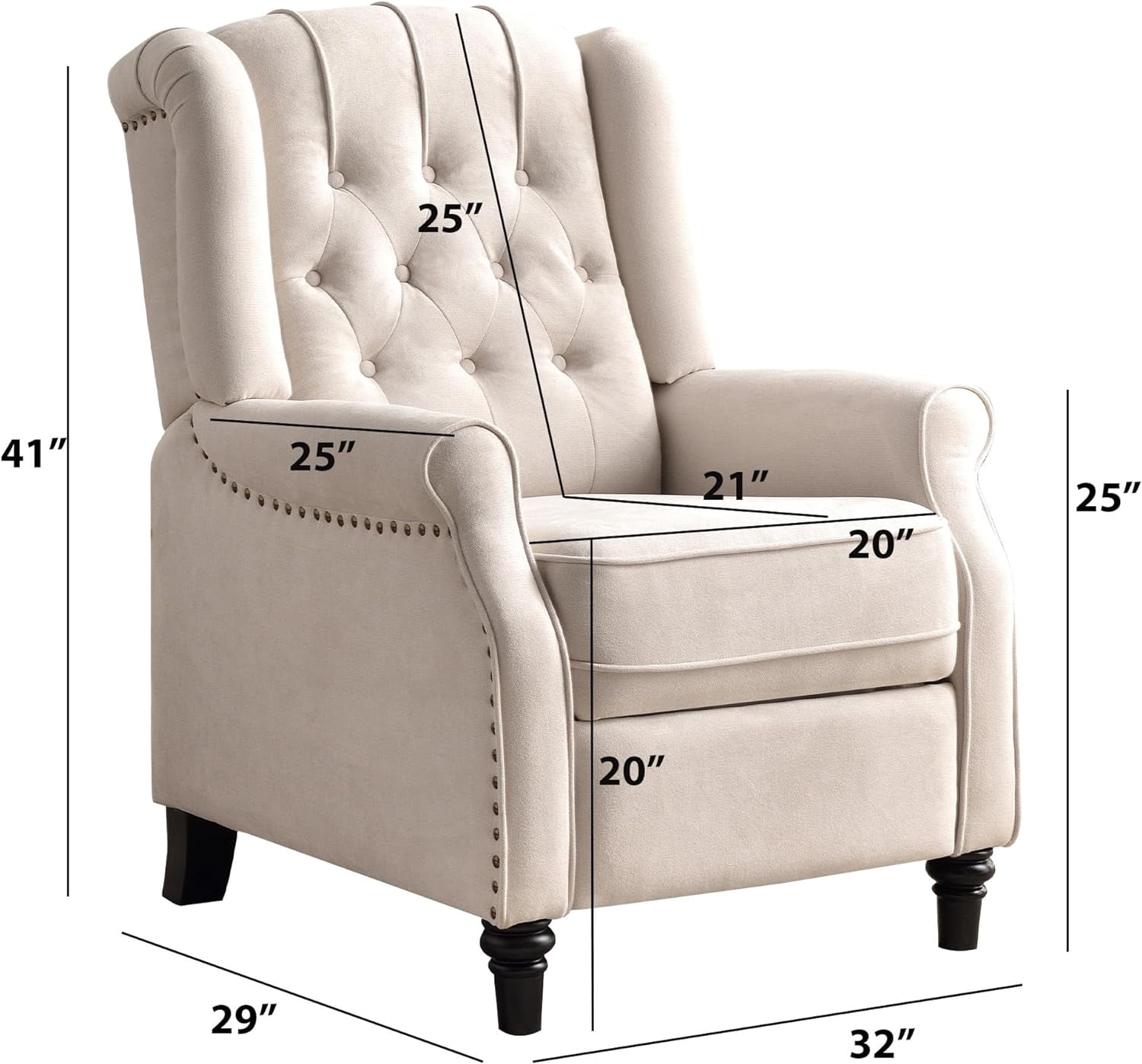 Set of 2 Mid Modern Wingback Chairs with Push Back Recline, Button ...