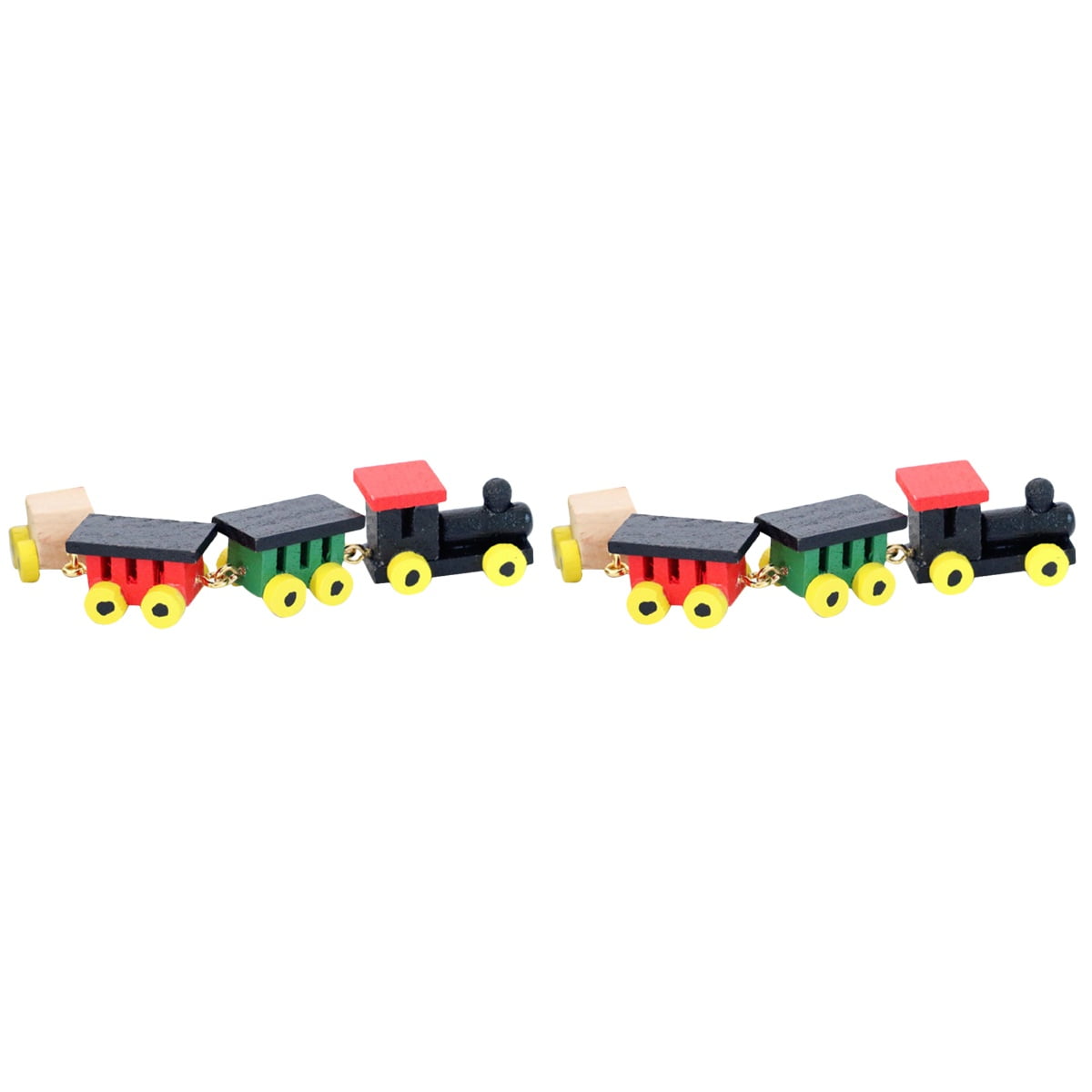 Set of 2 Mini Train Wooden Playset Miniature Train Models Kids Playsets ...