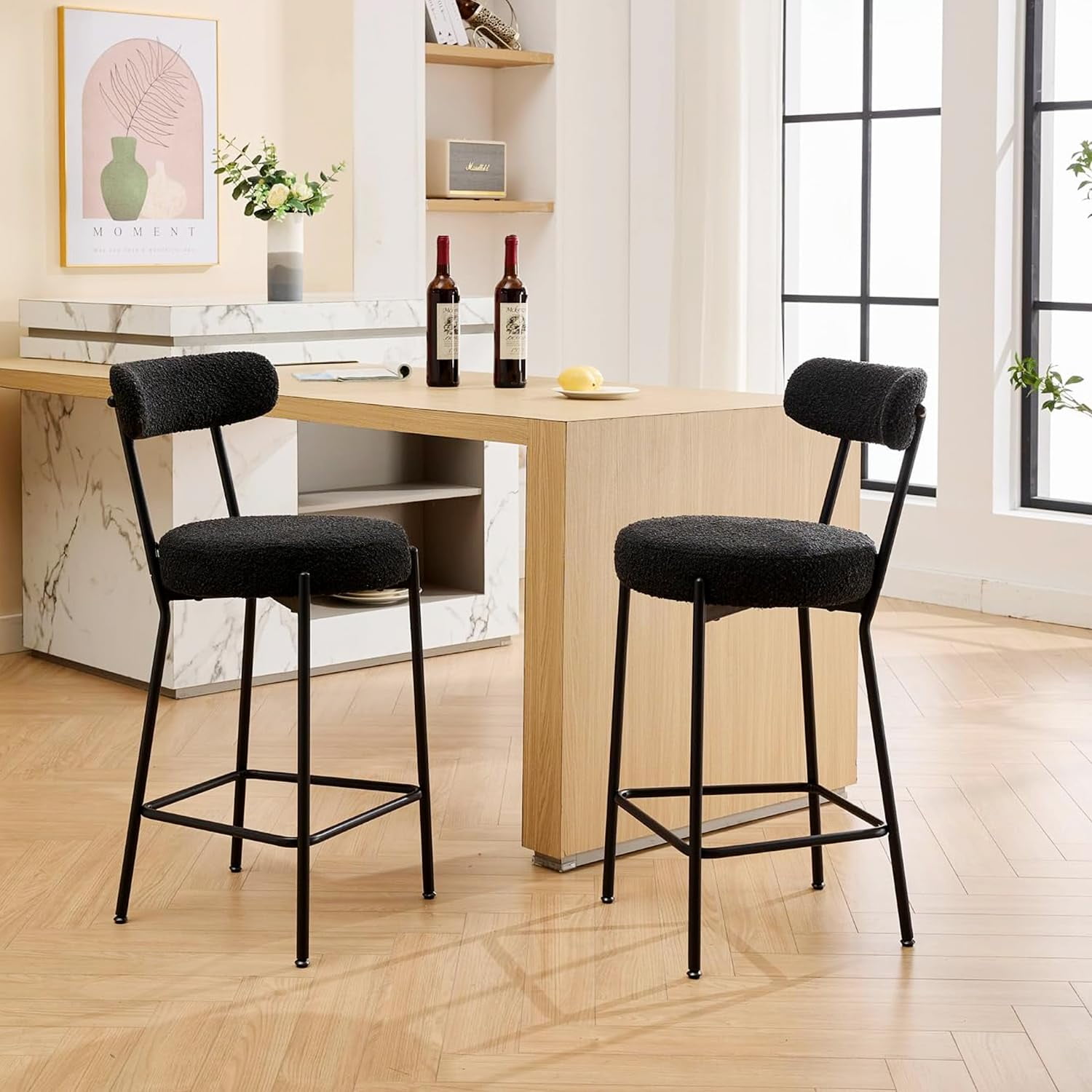 Set of 2 Modern Counter Height Bar Stool with Back & Pedals & Metal ...