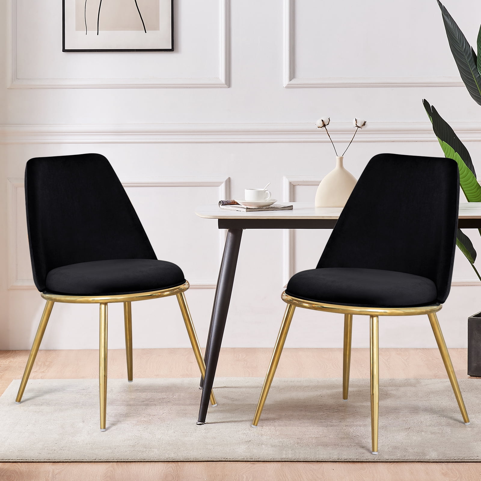 Set of 2 Modern Dining Chairs Velvet Upholstered Padded Soft Cushions ...