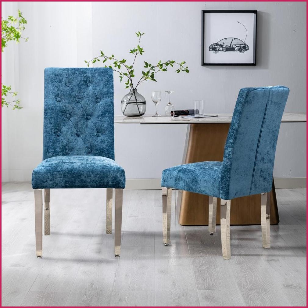 Set of 2 Modern Dining Chairs with Chenille Upholstery, Stainless Steel ...