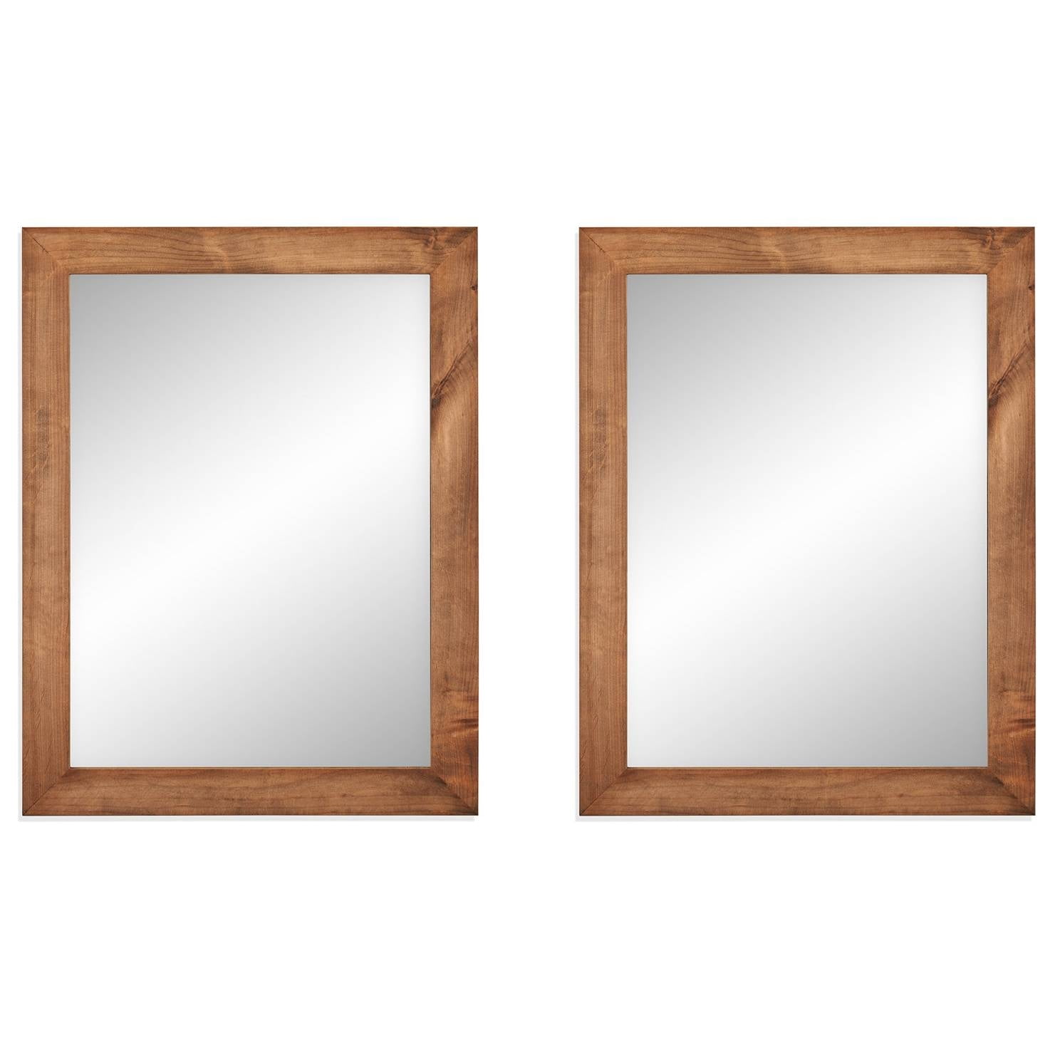 Set of 2 Modern Farmhouse Mirror Set Distressed Brown Wood Frame 31 x ...