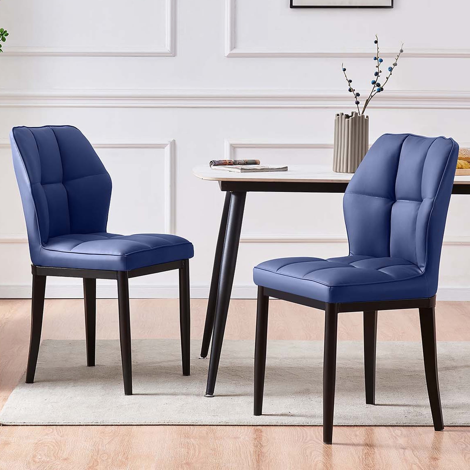 Set of 2 Modern High-Back Dining Chairs PU Leahter Upholstered Armless ...