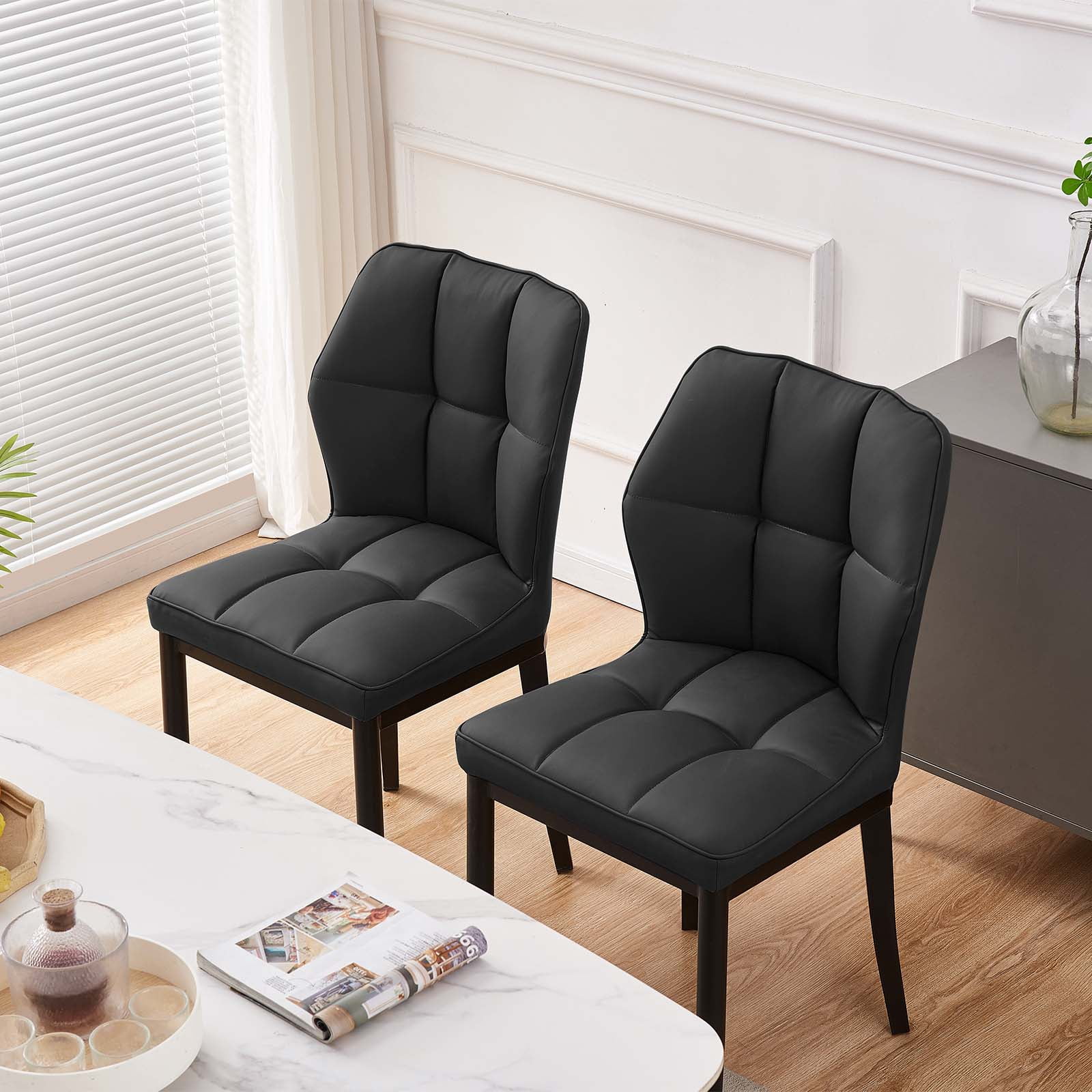 Set of 2 Modern High-Back Dining Chairs PU Leahter Upholstered Armless ...