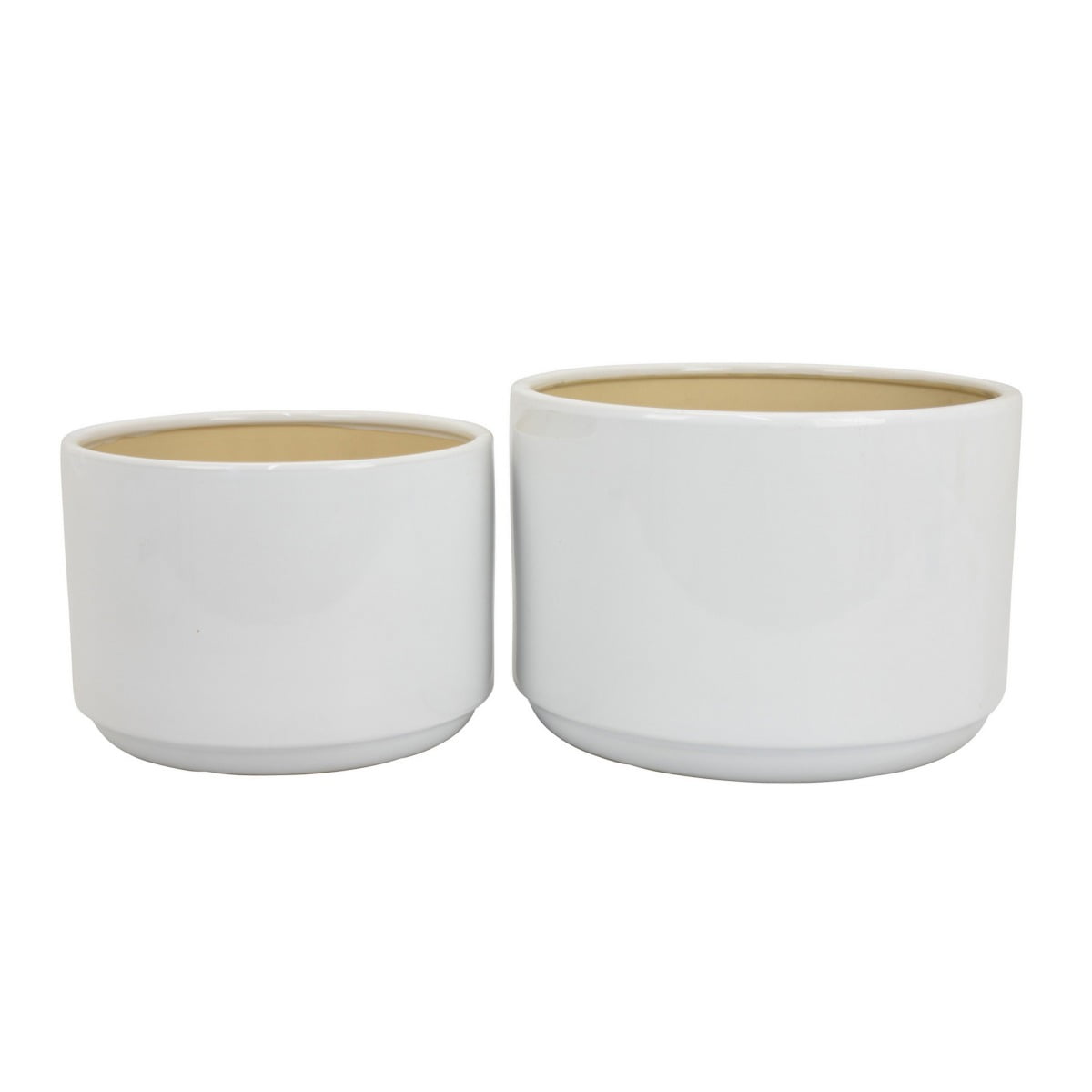 Set of 2 Modern Minimalist White Ceramic Accent Planters Wide Base Size ...