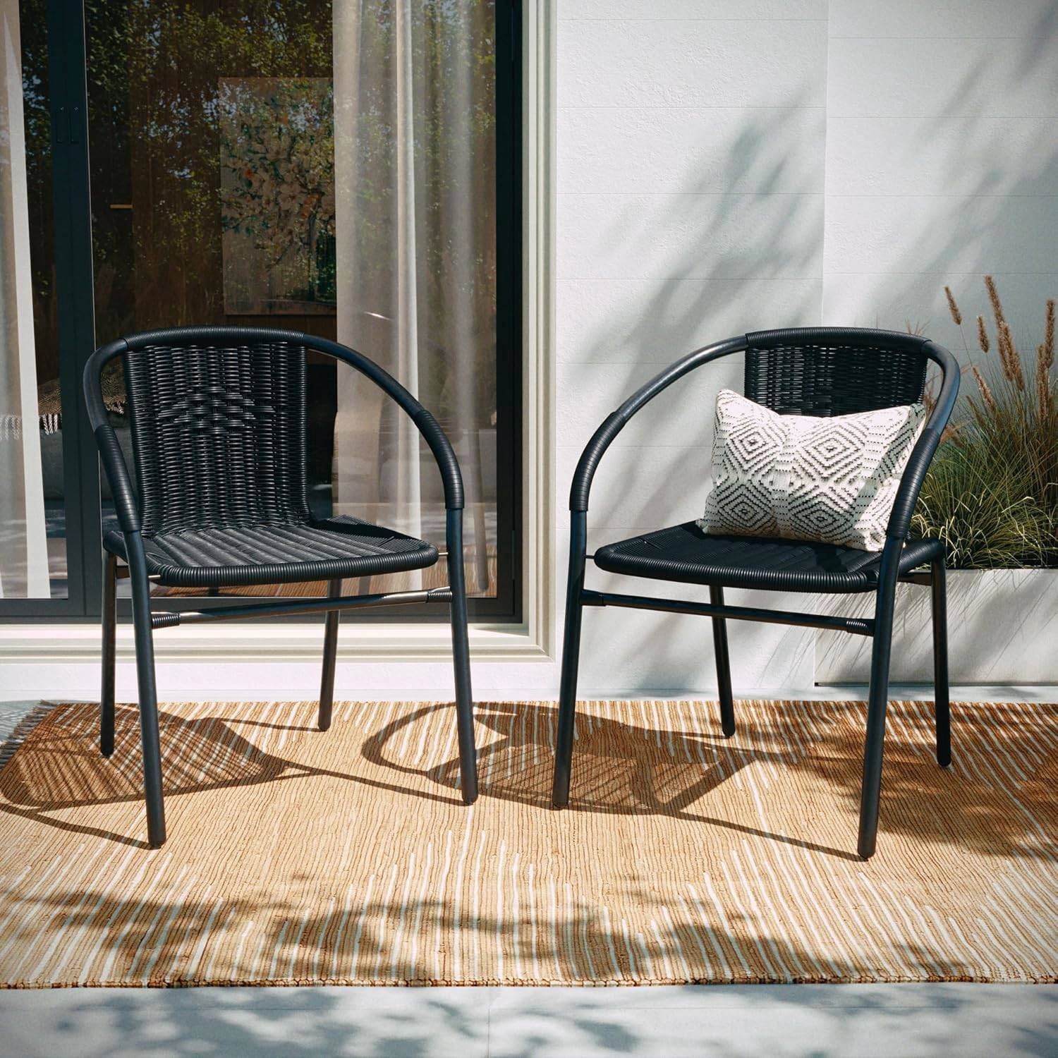 Set of 2 Modern PE Rattan Stack Chairs, Indoor/Outdoor Patio Dining ...