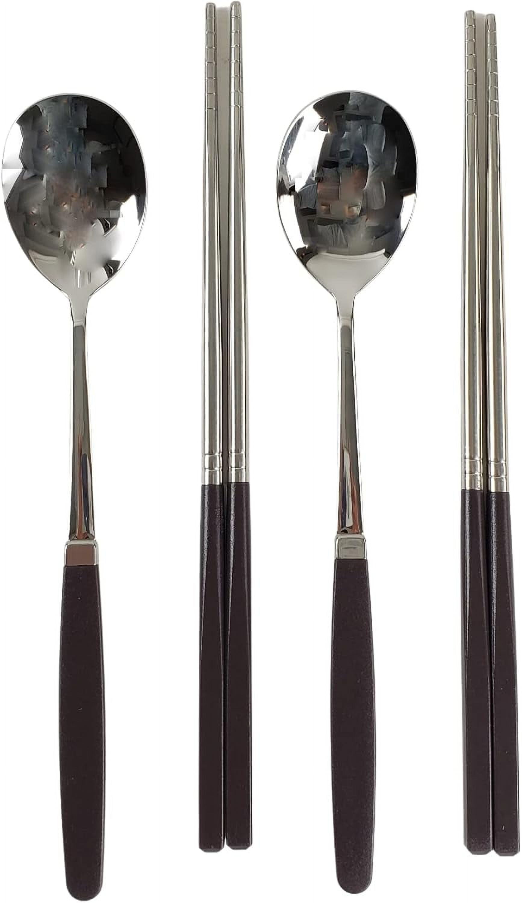 (Set of 2) Modern Style Reusable Premium Stainless Steel Spoon & Chopstick Set, Lightweight ...