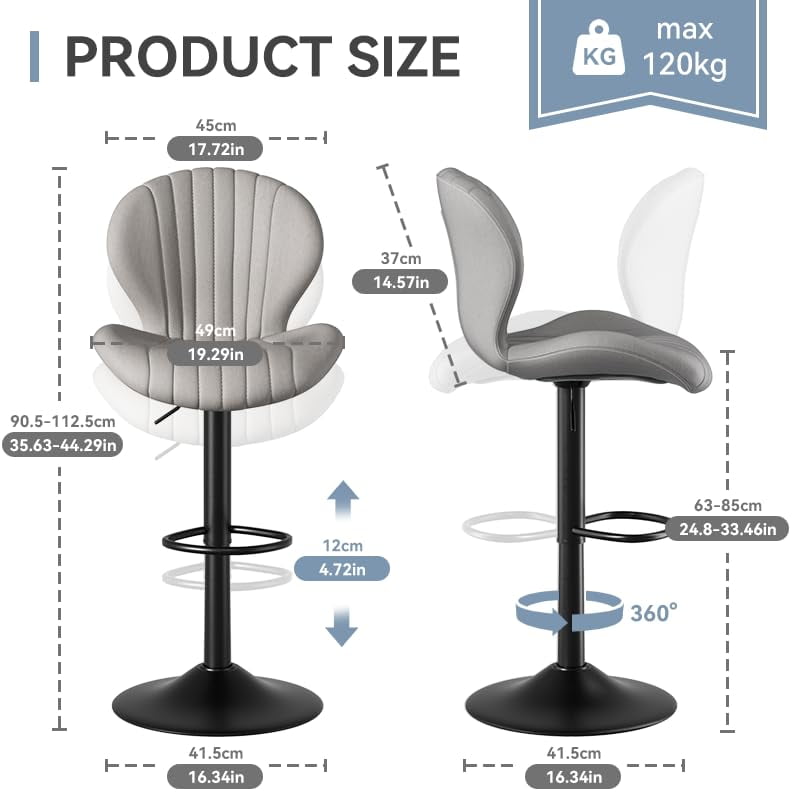 Set of 2 Modern Swivel Bar Stools - Counter Height with High Backrest ...