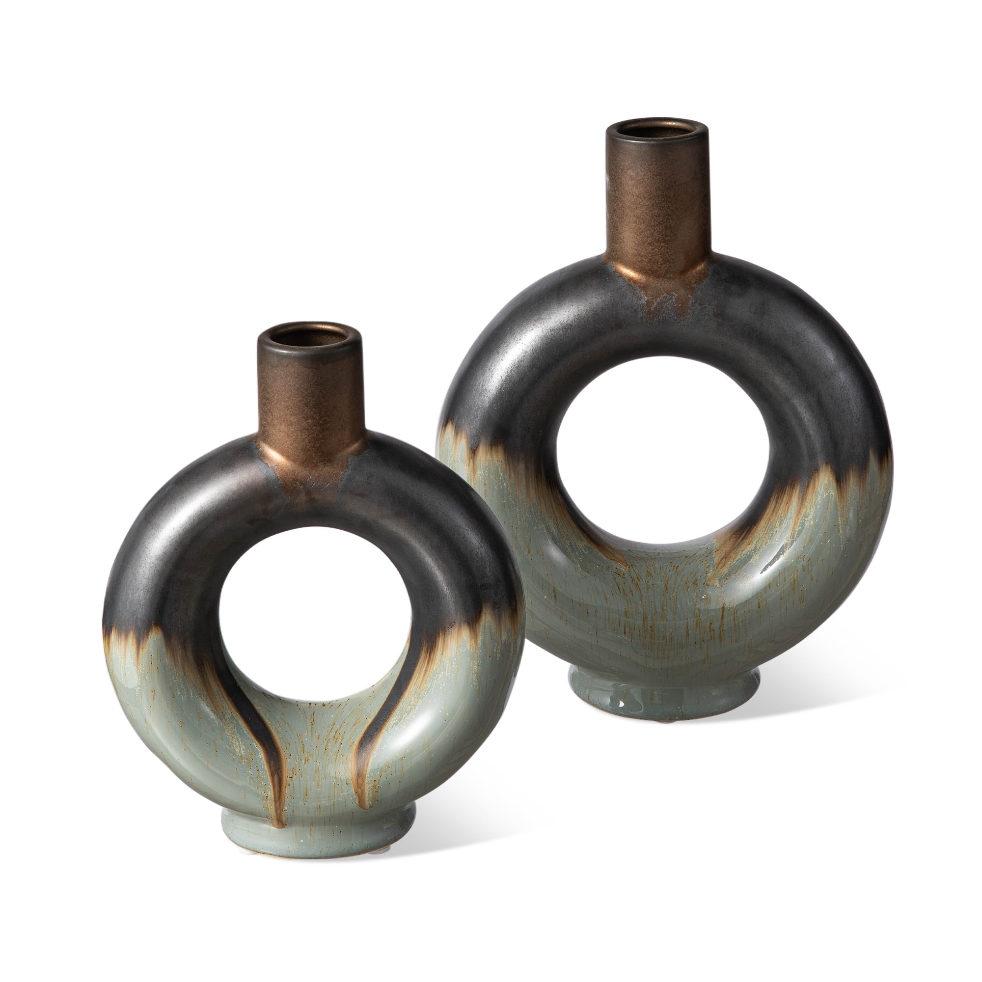 Set of 2 Modern Two-tone Color with Circle Hollow Ceramic Table Vases ...