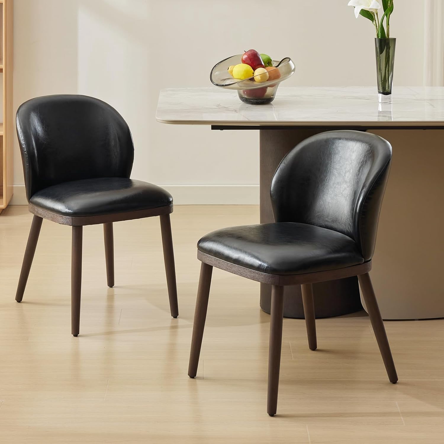 Set of 2 Modern Upholstered Dining Chairs with Wood Legs & Ergonomic ...