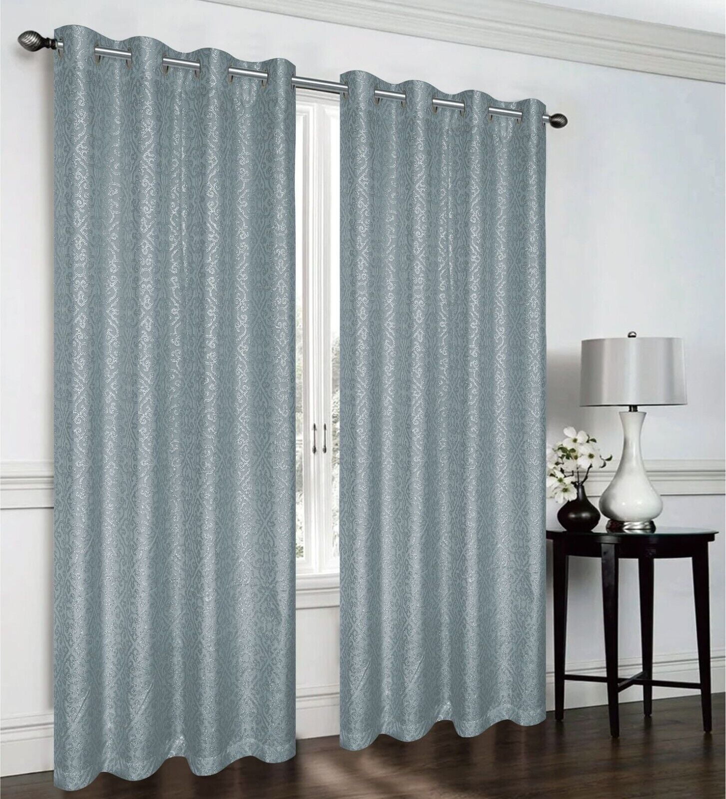 Set of 2 Nadine Grommet Top Curtain Panels With Silver Metallic Accent ...