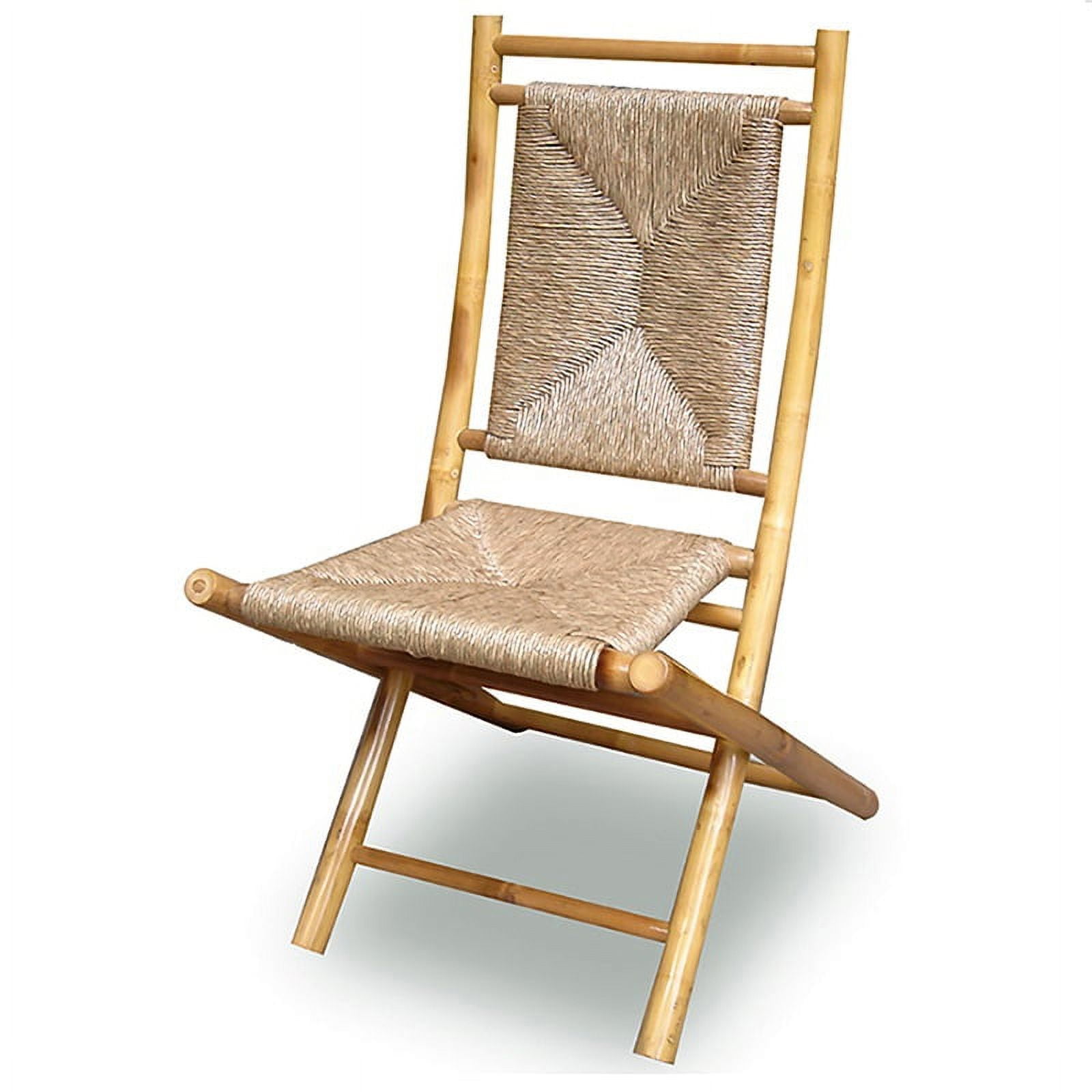 Set of 2 Natural Bamboo Folding Dining Chairs with Seagrass Triangle ...