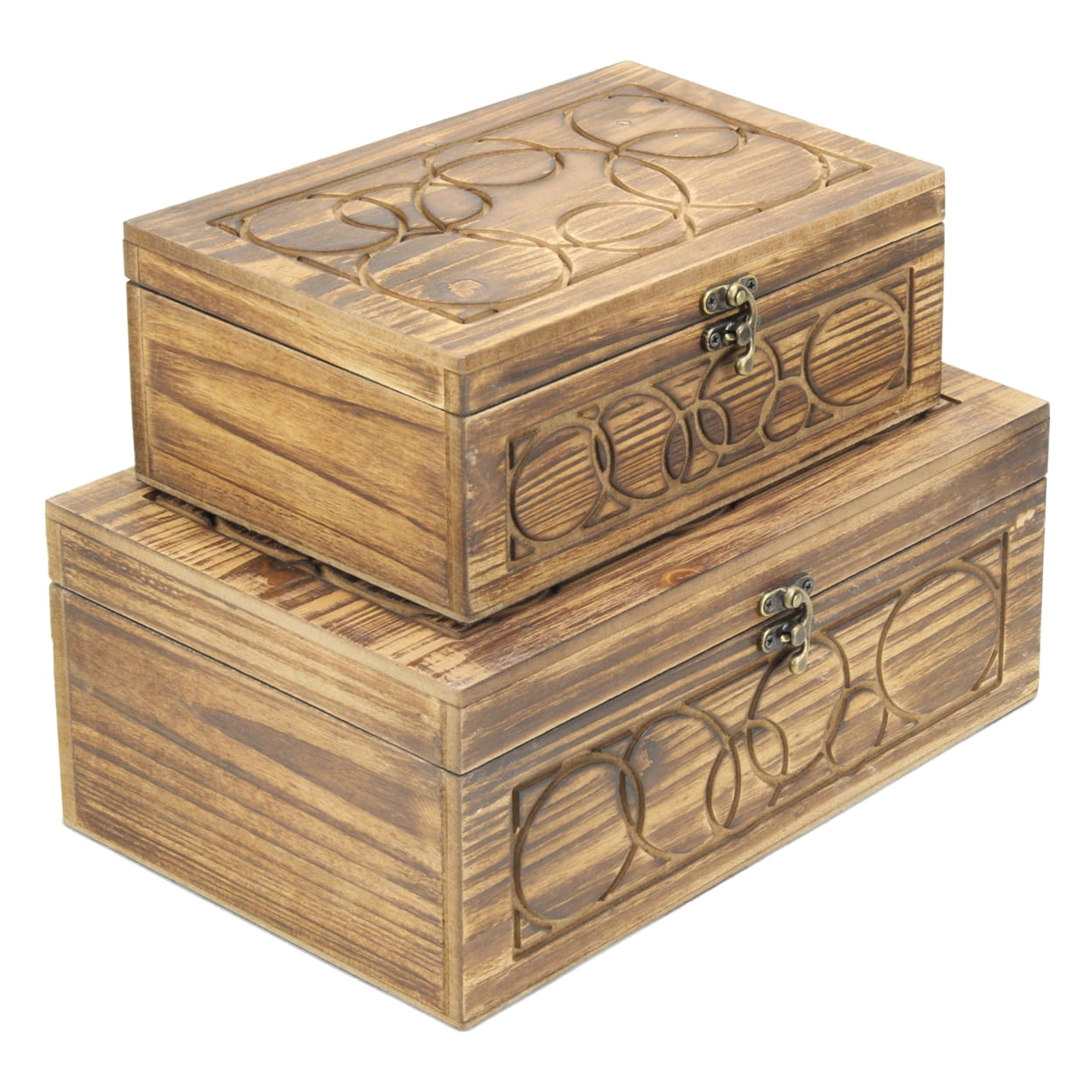 Set of 2 Natural Wood Storage Boxes - Brown - Walmart.com