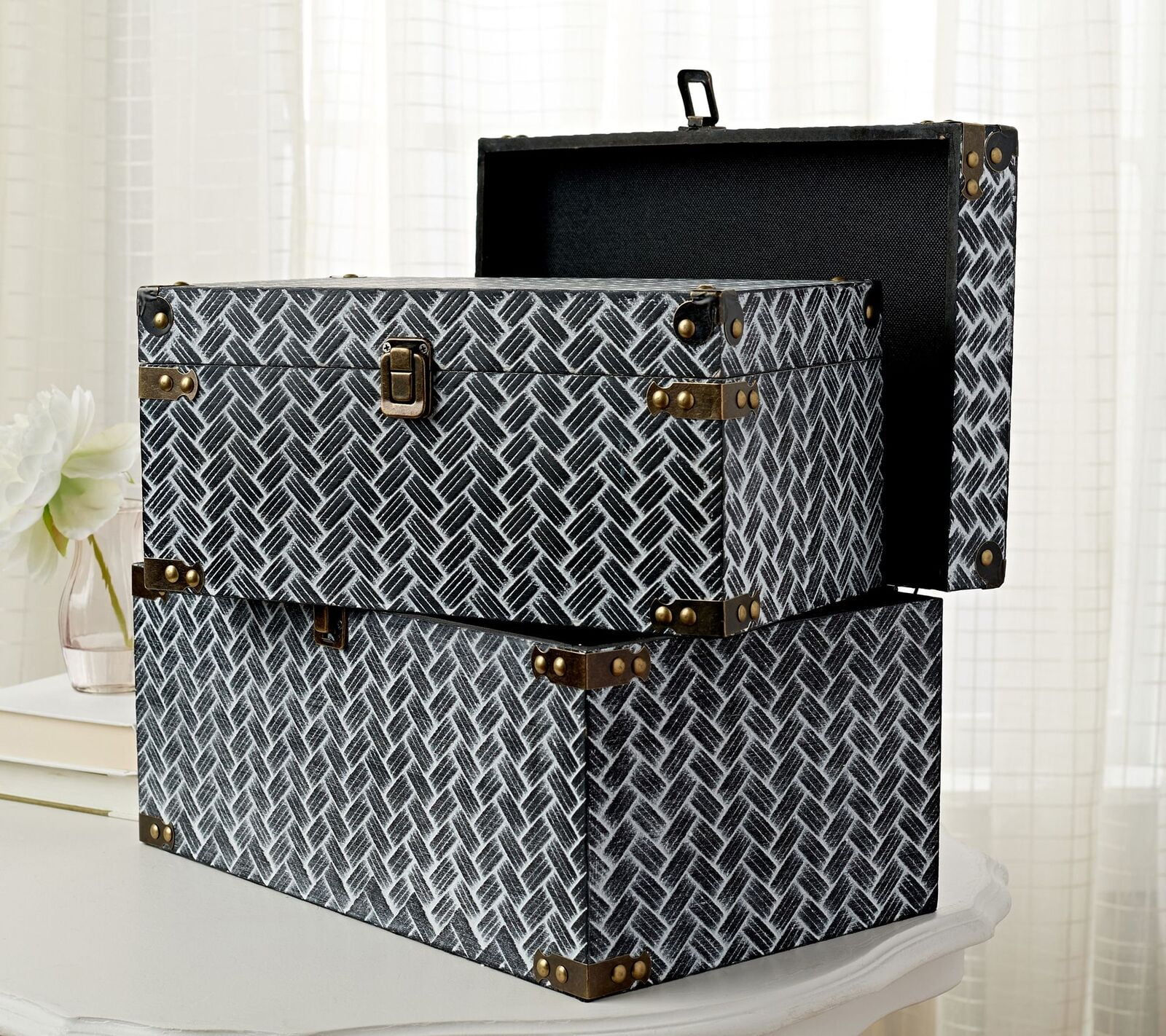Set of 2 Nested Woven Design Storage Boxes by Valerie in Black ...