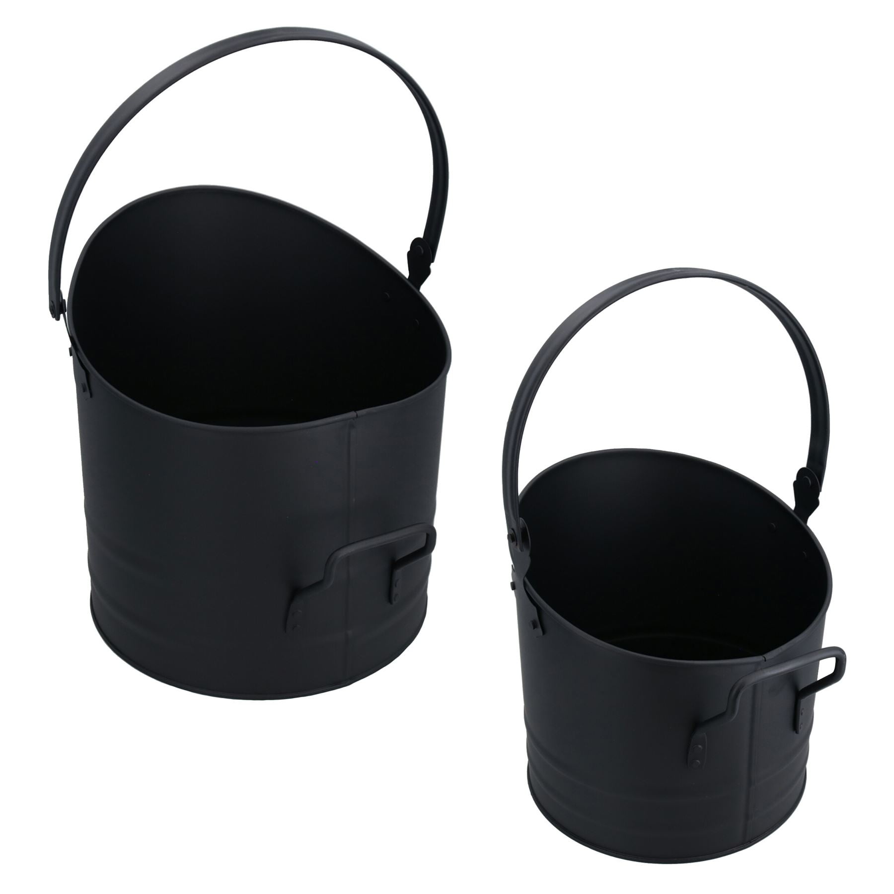 Set of 2 Nesting Round Coal Bucket Log Burner Scuttle Wide Mouth Fire ...