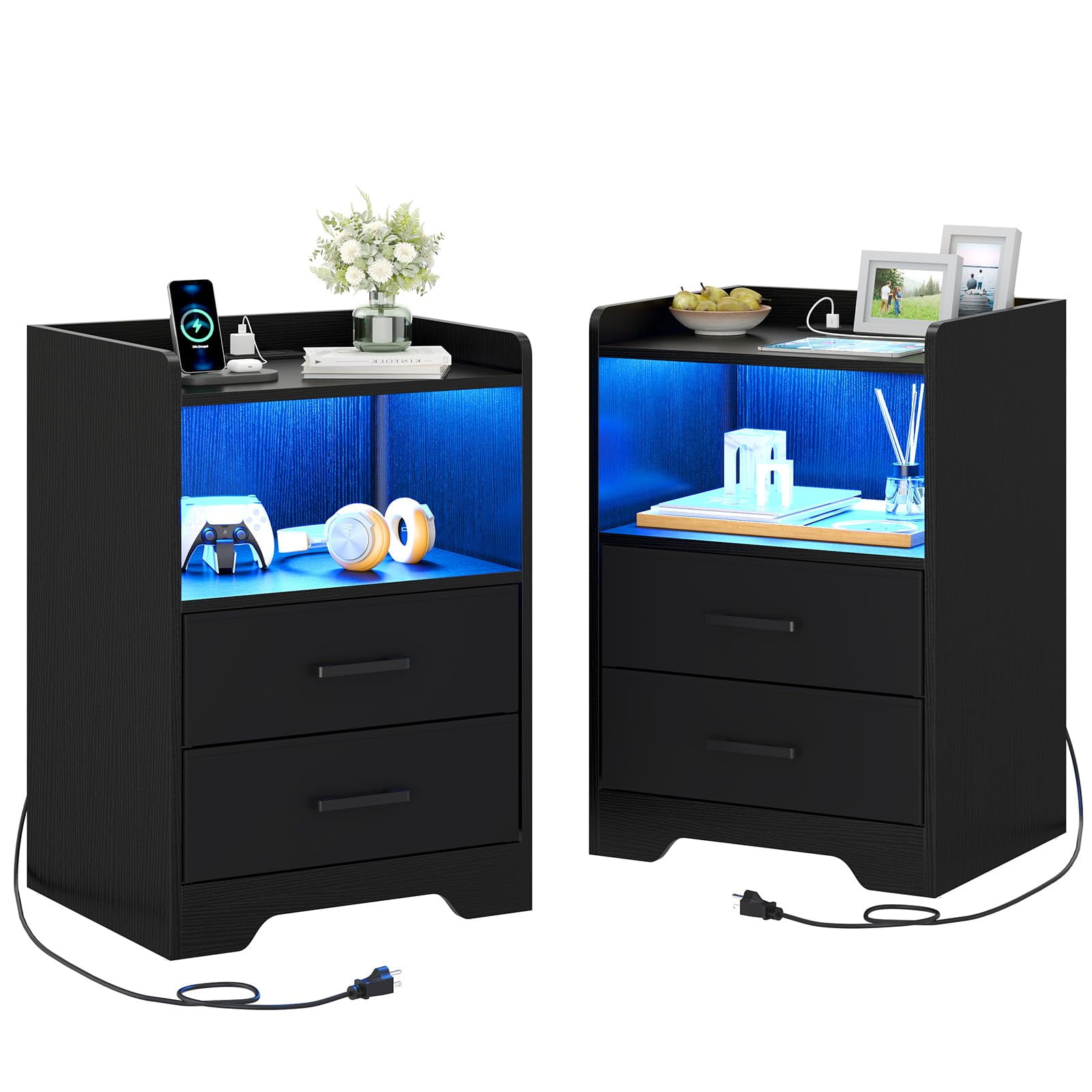 Set of 2 Nightstand with 2 Fabric Drawers, Modern Sofa Side End Table ...